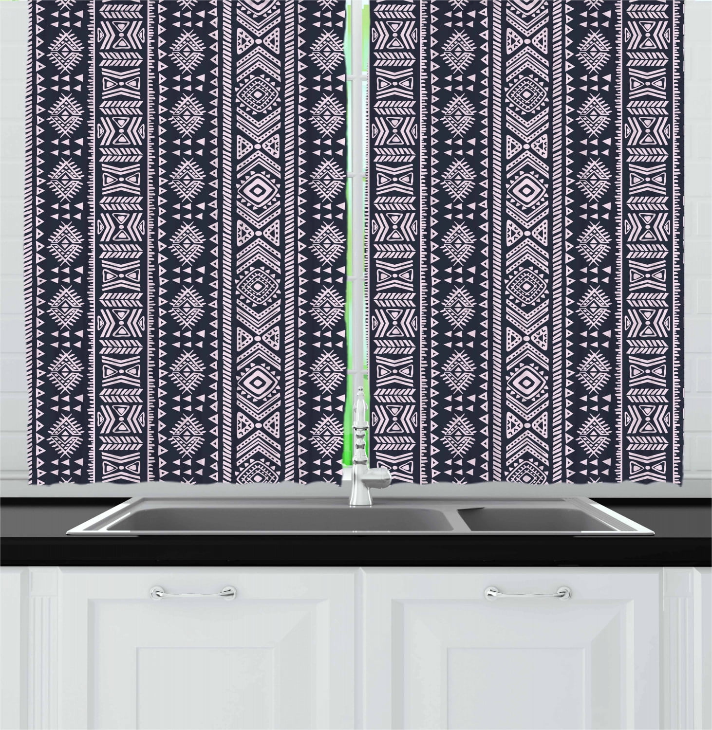 Ambesonne African Kitchen Curtains, Vertical Art Borders, 55"x39 ...