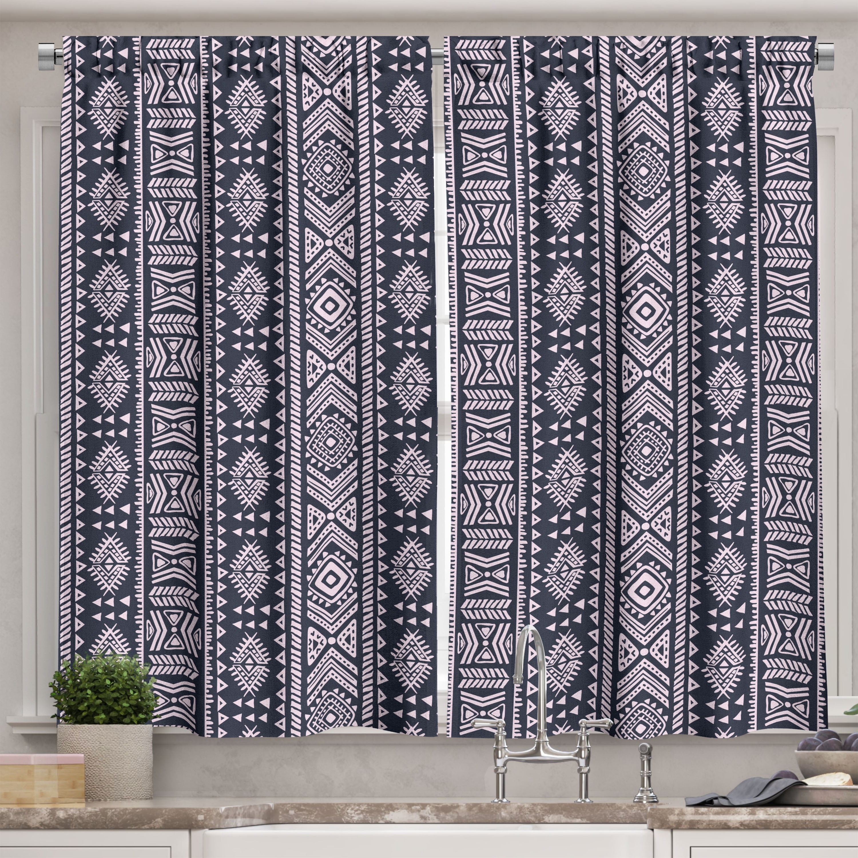 Ambesonne African Kitchen Curtains, Vertical Art Borders, 55"x45 ...