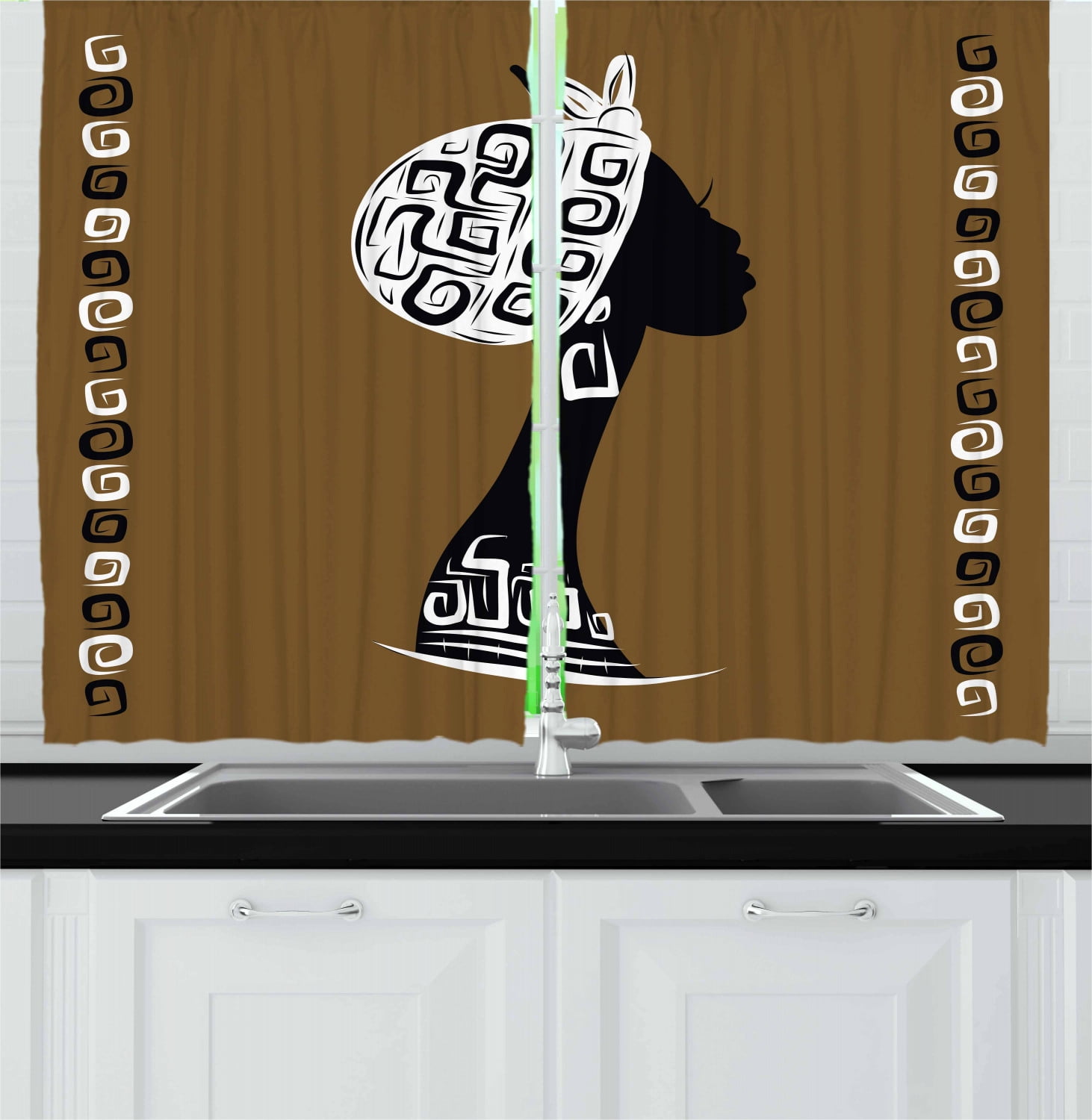 Ambesonne African Kitchen Curtains, Woman in Culture Clothes, 55"x39 ...