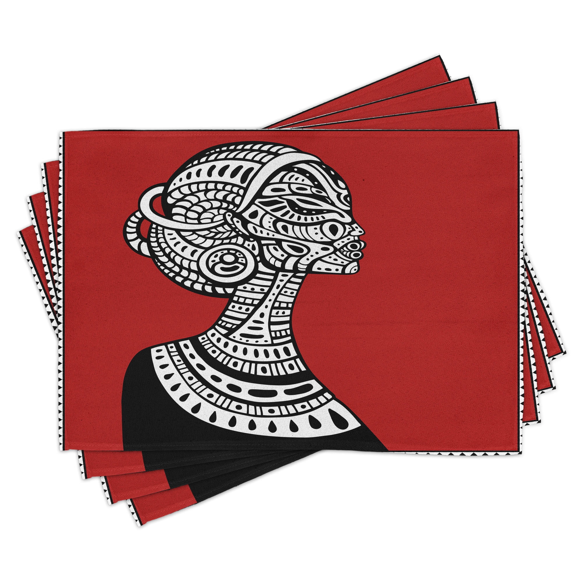 Ambesonne African Place Mats Set of 4, Ethno, Standard Size, Ruby Black ...
