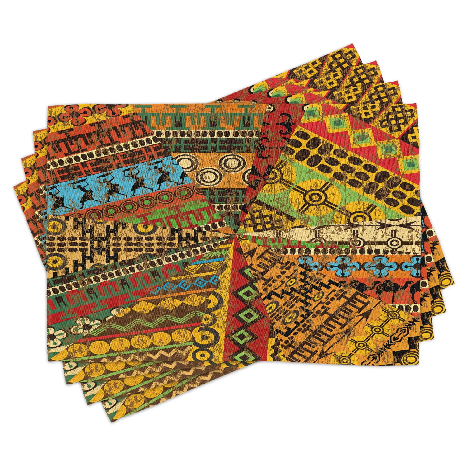 Ambesonne African Place Mats Set of 4, Grunge Motifs, Standard Size ...