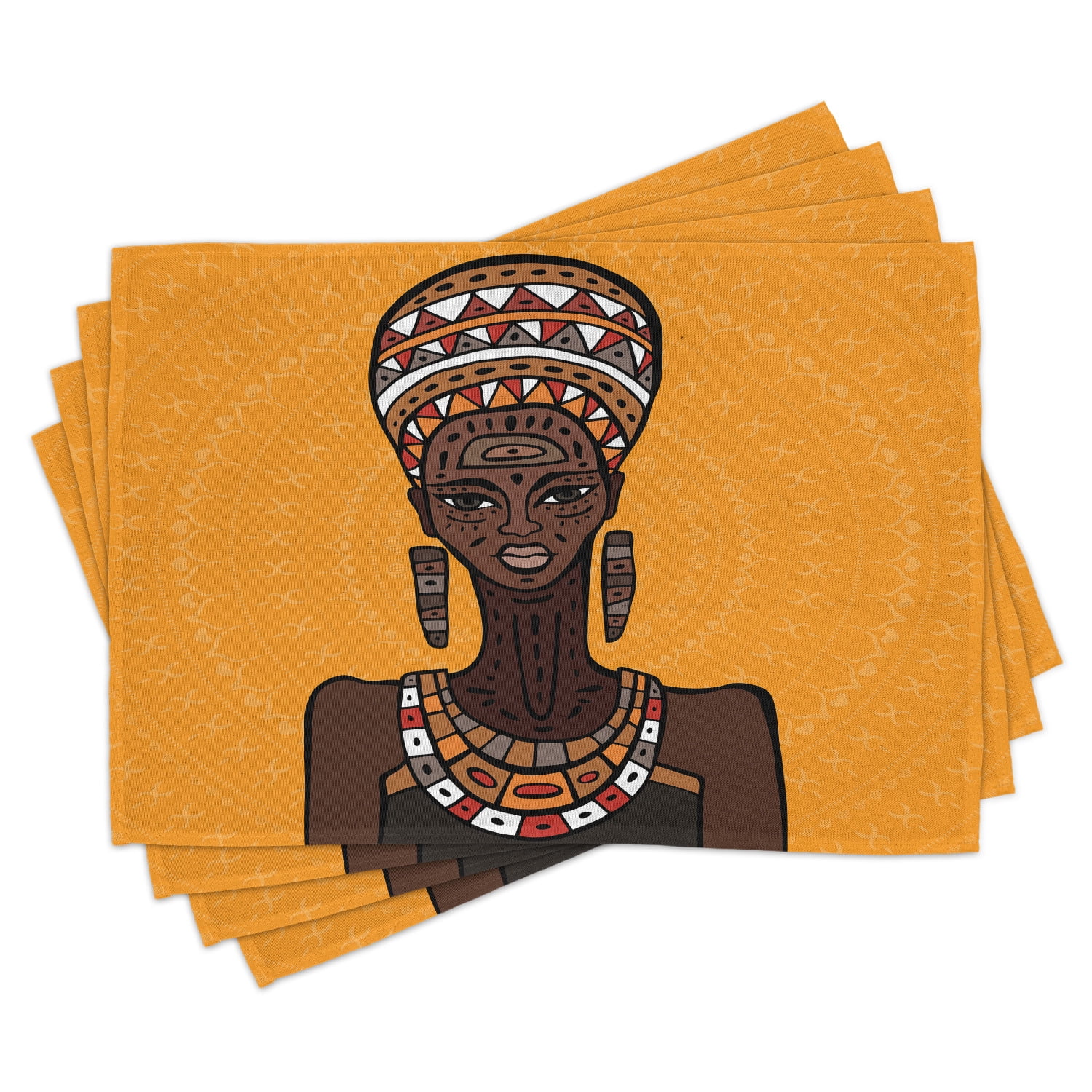 Ambesonne African Place Mats Set of 4, Long Neck Folk, Standard Size ...