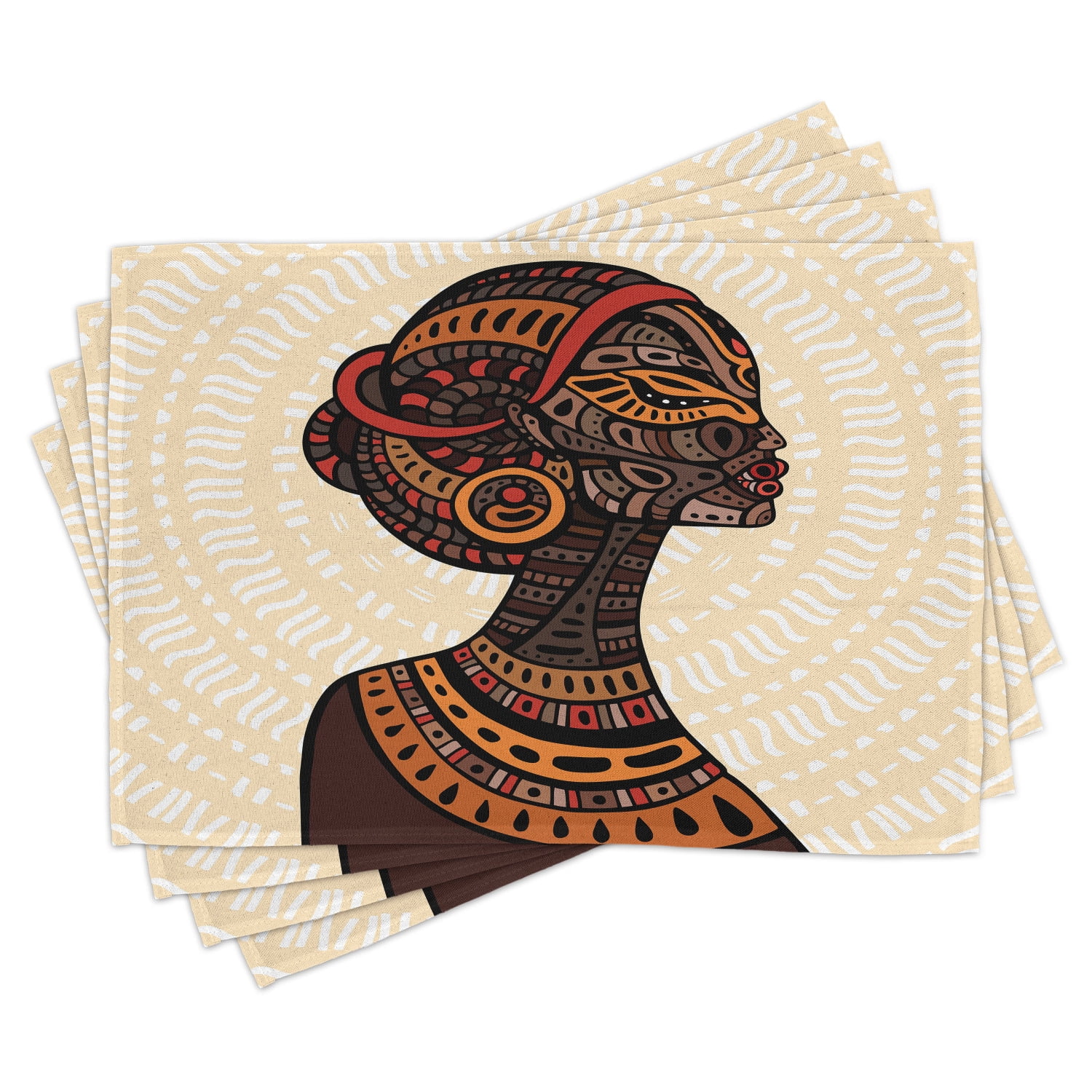 Ambesonne African Place Mats Set of 4, Portrait Folk Art, Standard Size ...