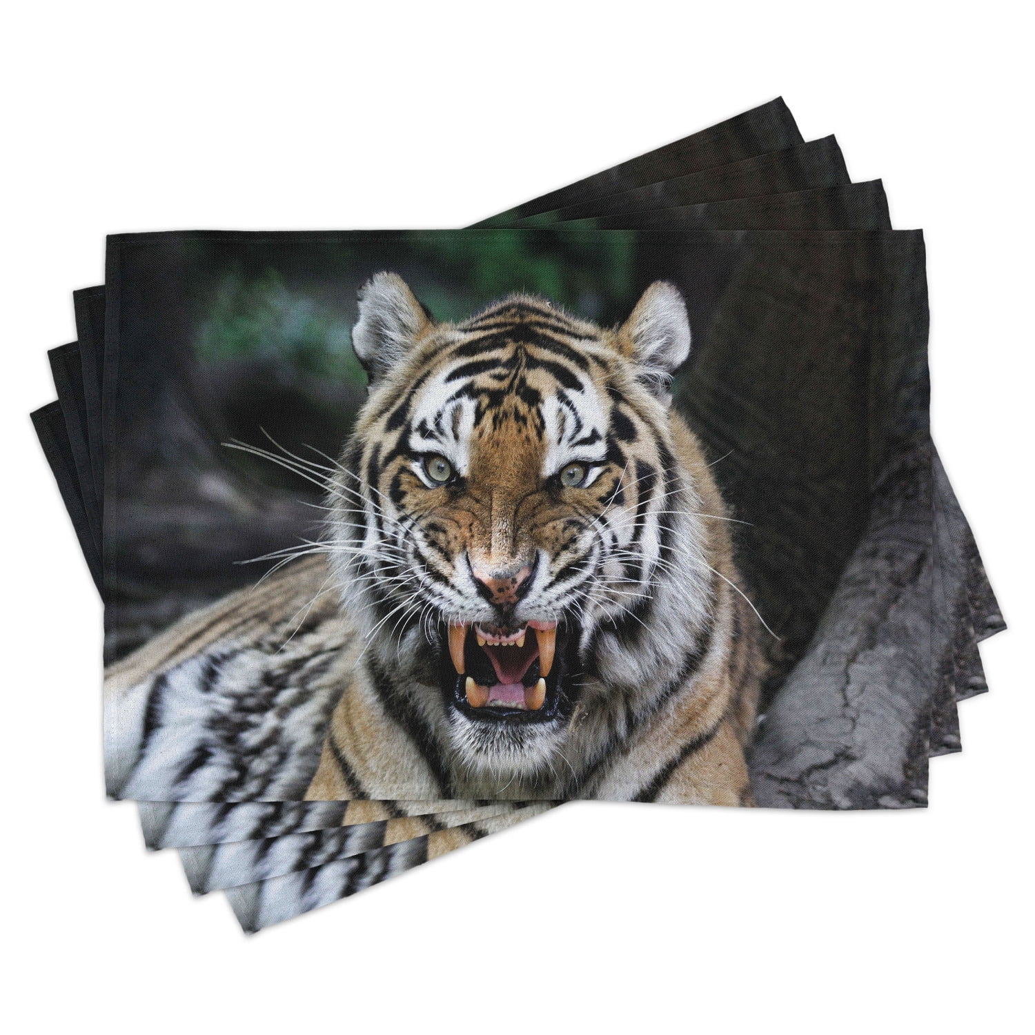 Ambesonne African Place Mats Set of 4, Roaring Tiger Wildlife, Standard ...