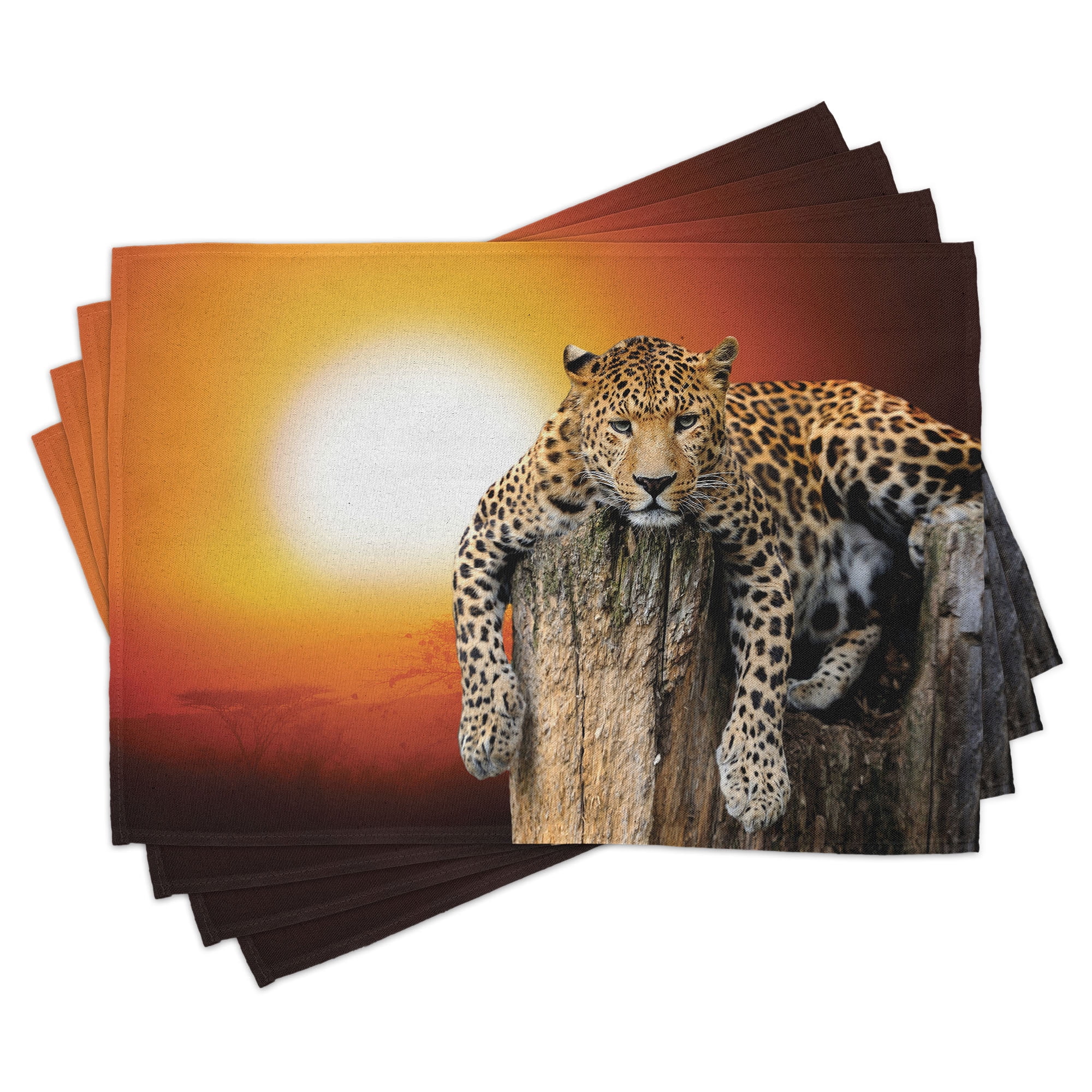 Ambesonne African Place Mats Set of 4, Savannah Leopard on Tree ...