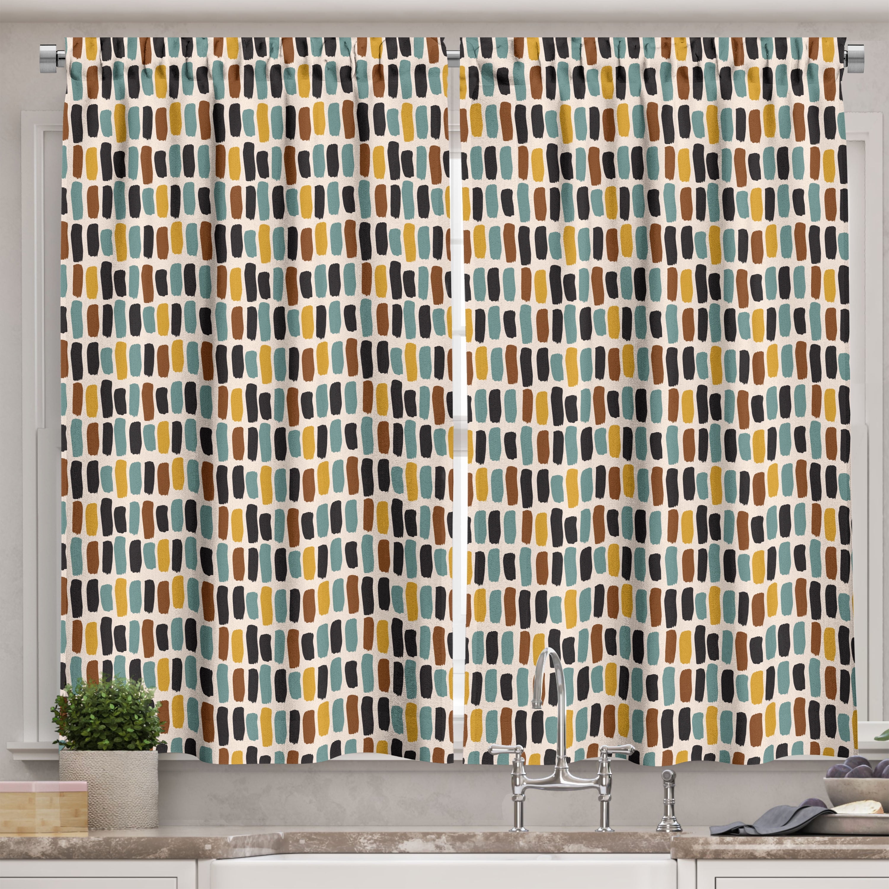 Ambesonne African Print Kitchen Curtains, Retro Ethnic Strokes, 55"x30 ...