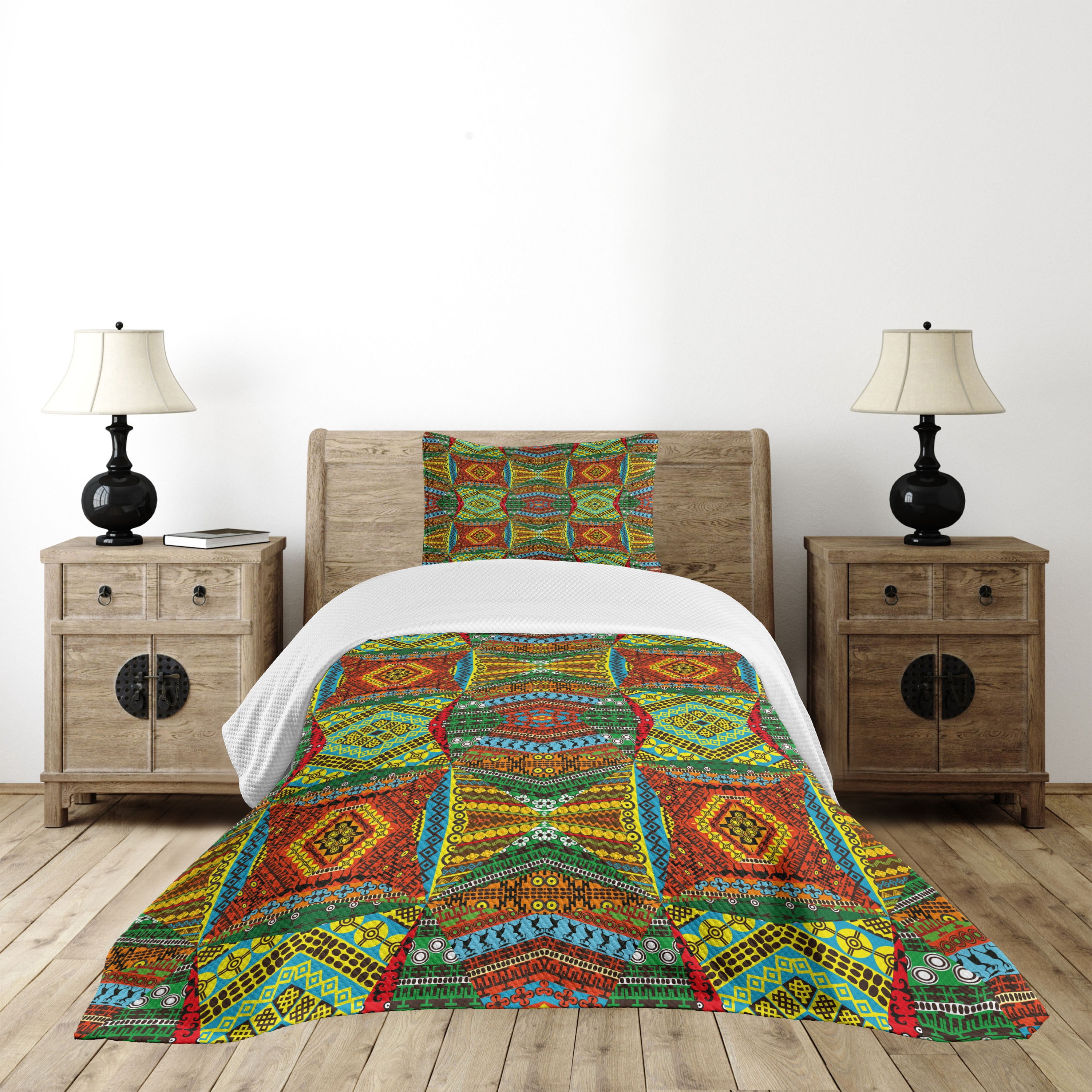Ambesonne African Quilted Bedspread Set 2 Pcs, Native Motifs, Twin Size ...