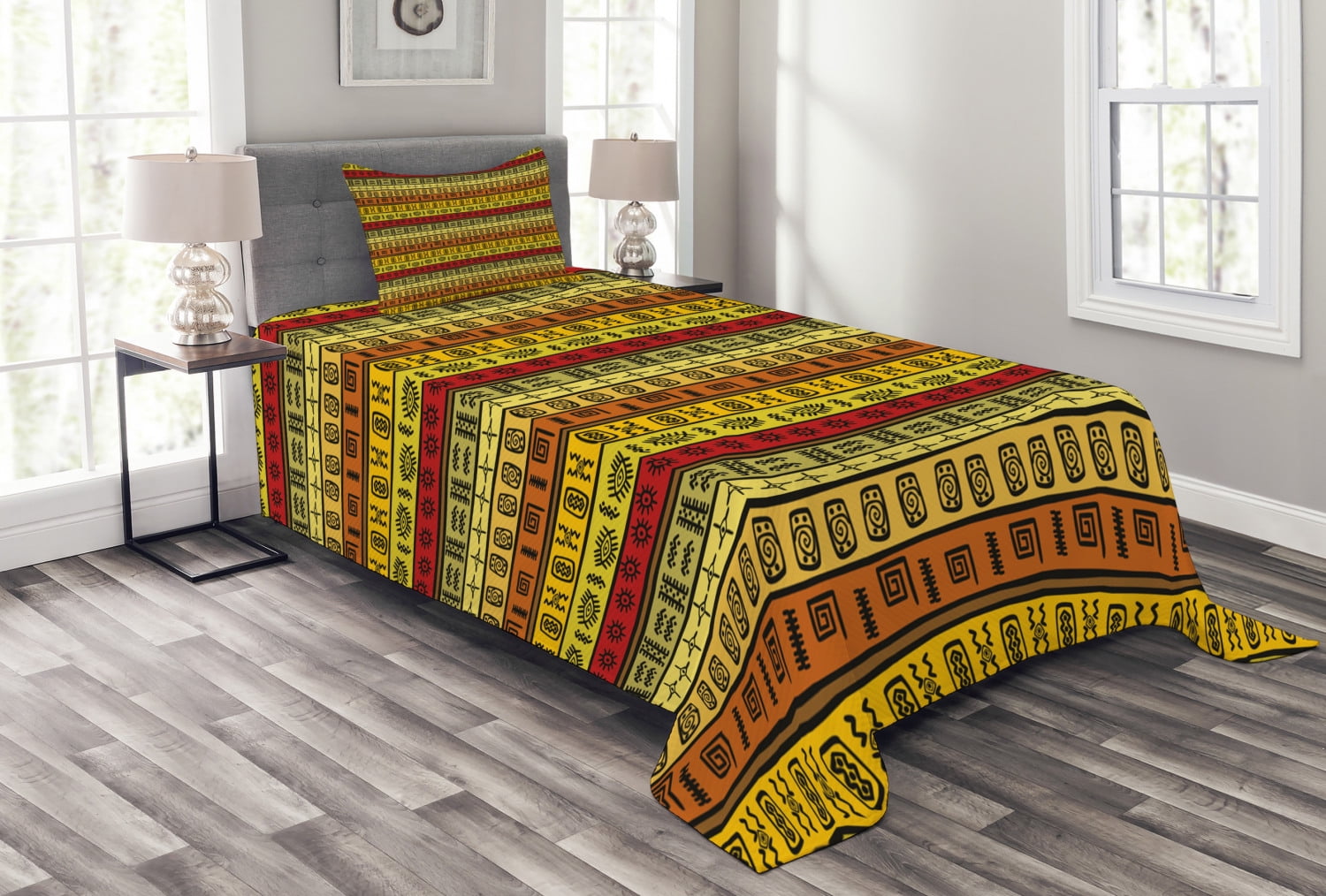 Ambesonne African Quilted Bedspread Set 2 Pcs, Tribal, Twin Size ...