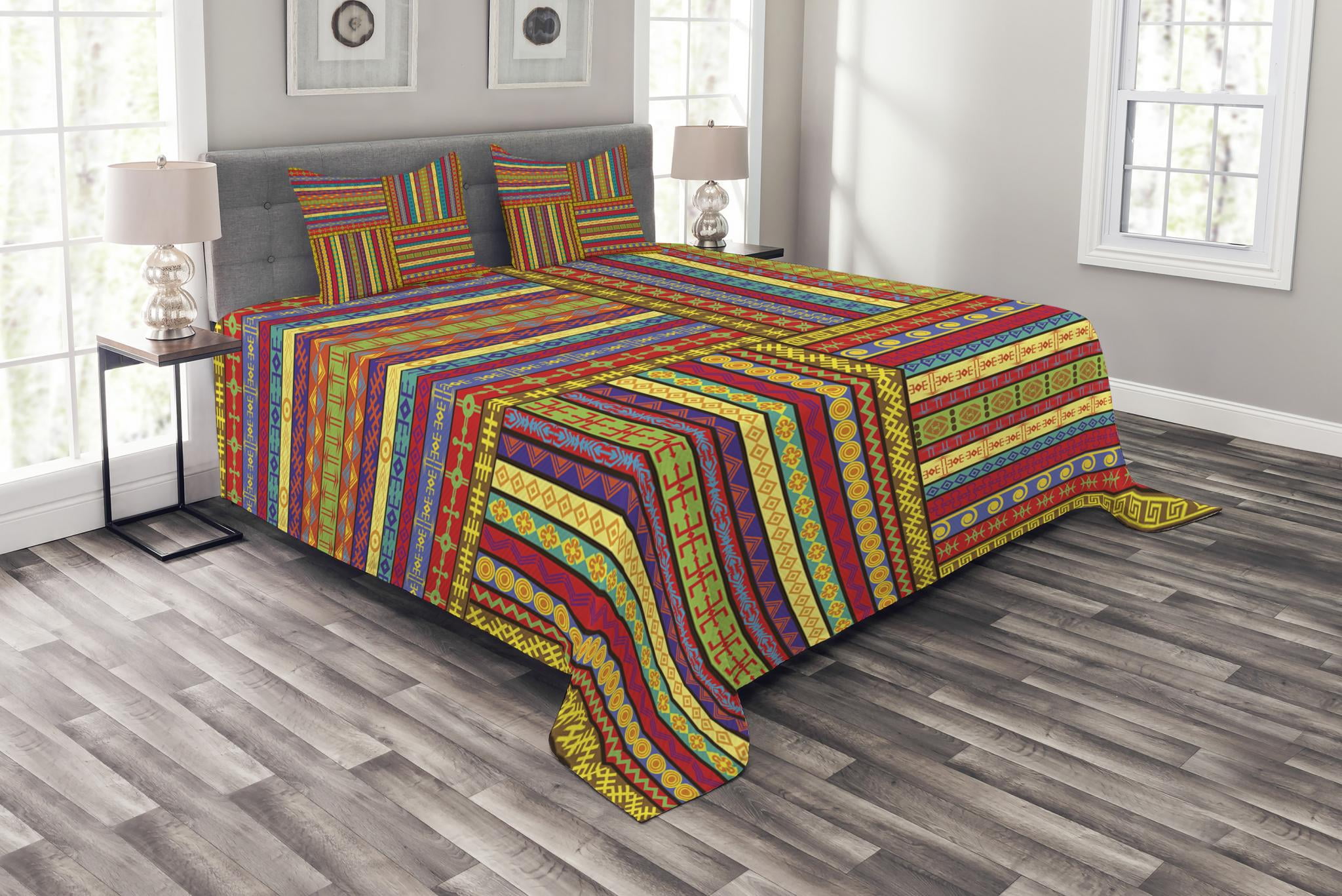 Ambesonne African Quilted Bedspread Set 3 Pcs, Art Borders, Queen Size ...