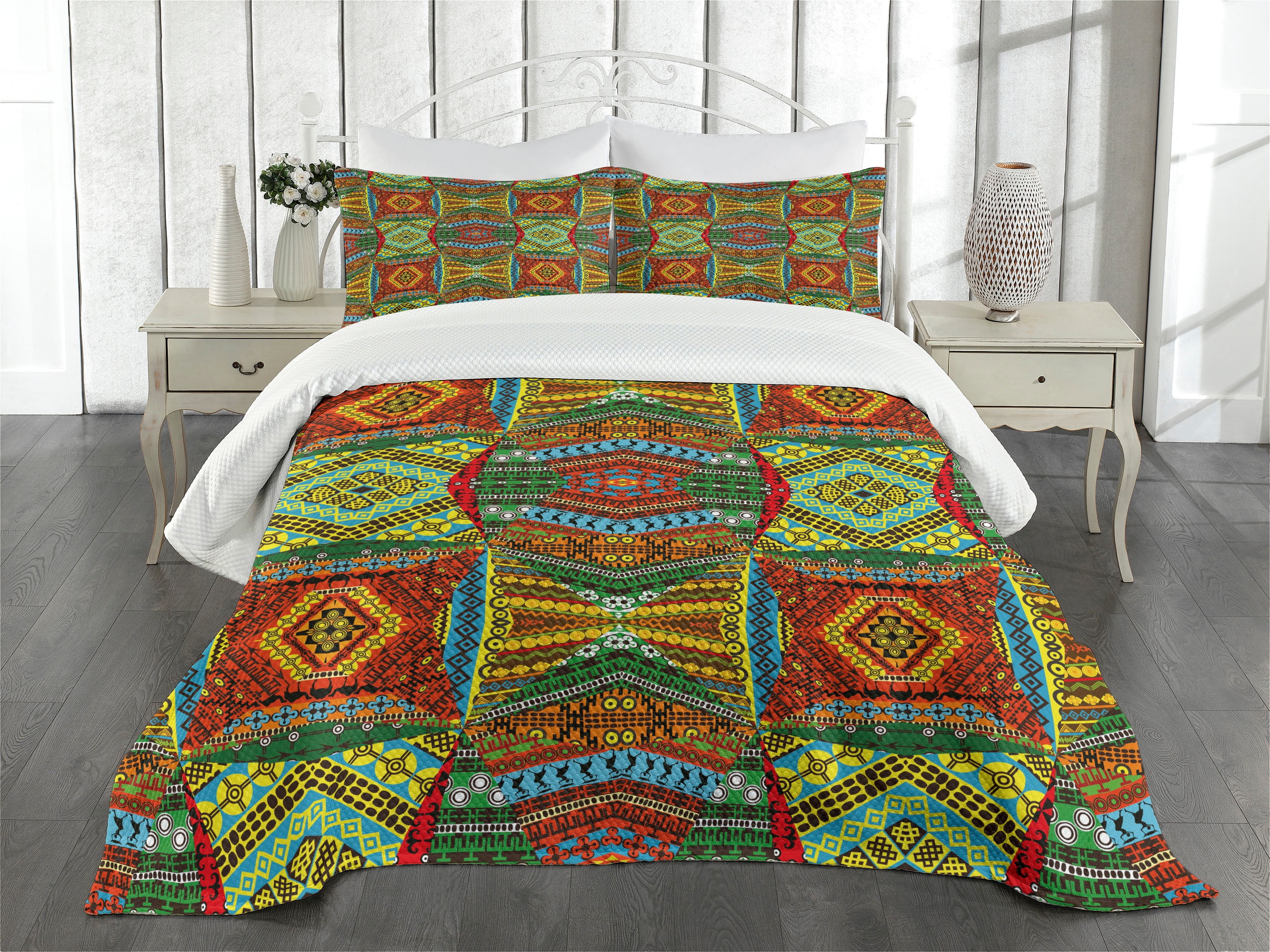 Ambesonne African Quilted Bedspread Set 3 Pcs, Native Motifs, King Size ...