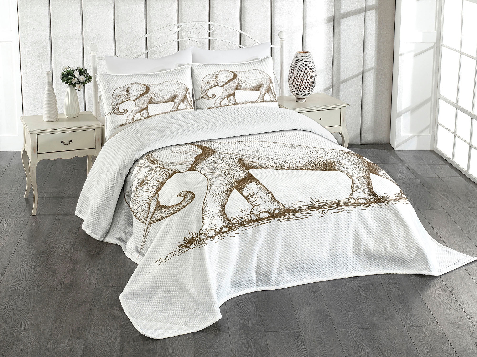 Ambesonne African Quilted Bedspread Set 3 Pcs, Savannah Wild Animals ...