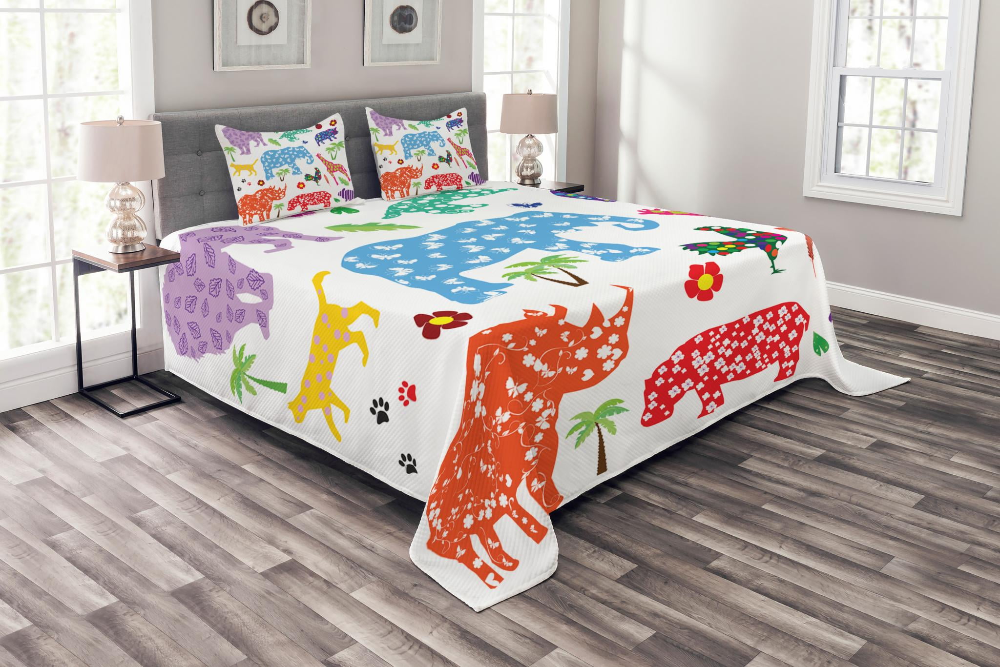 Ambesonne African Quilted Bedspread Set 3 Pcs, Wild Animals Floral ...