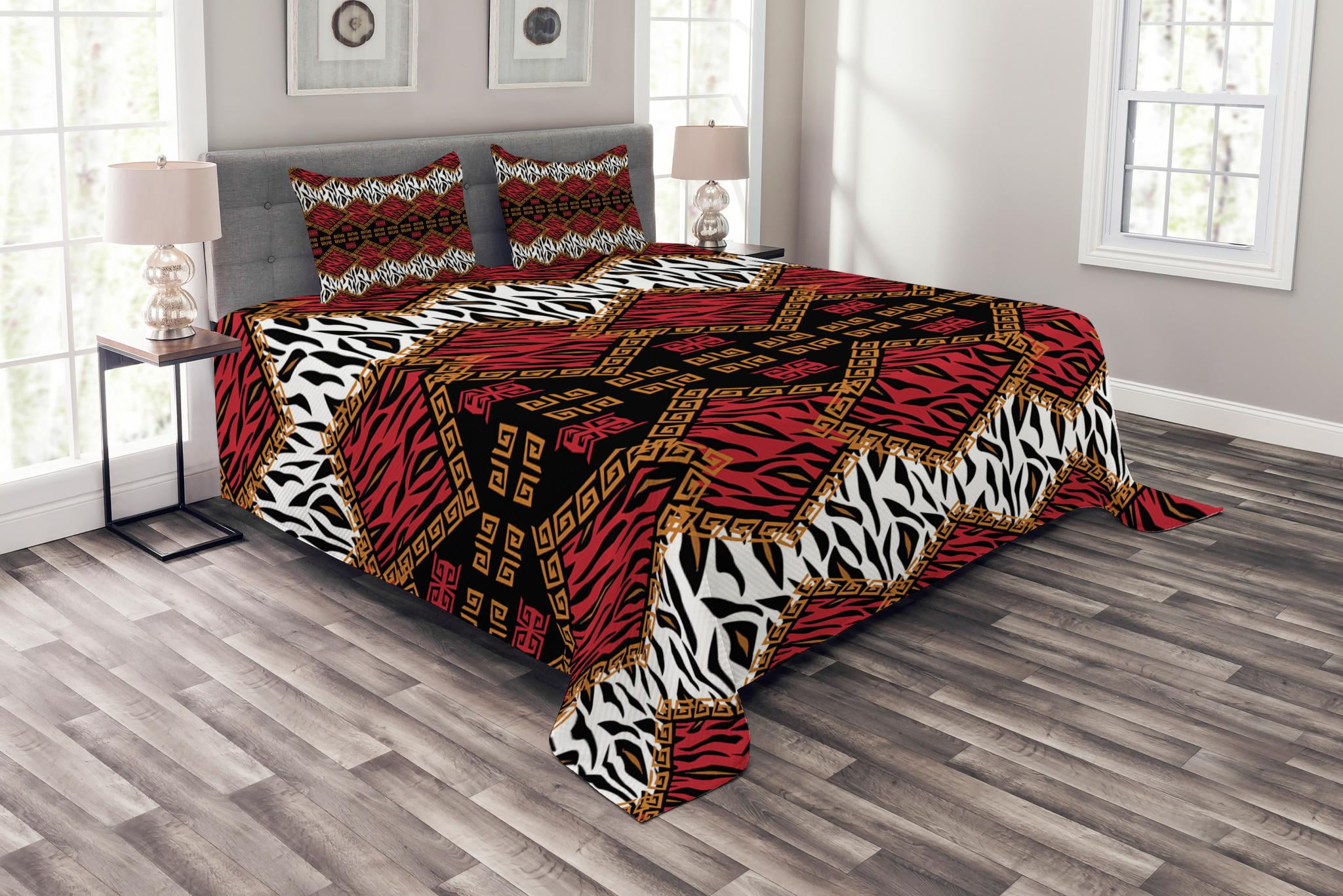 Ambesonne African Quilted Bedspread Set 3 Pcs, Wildlife Animal Skin ...