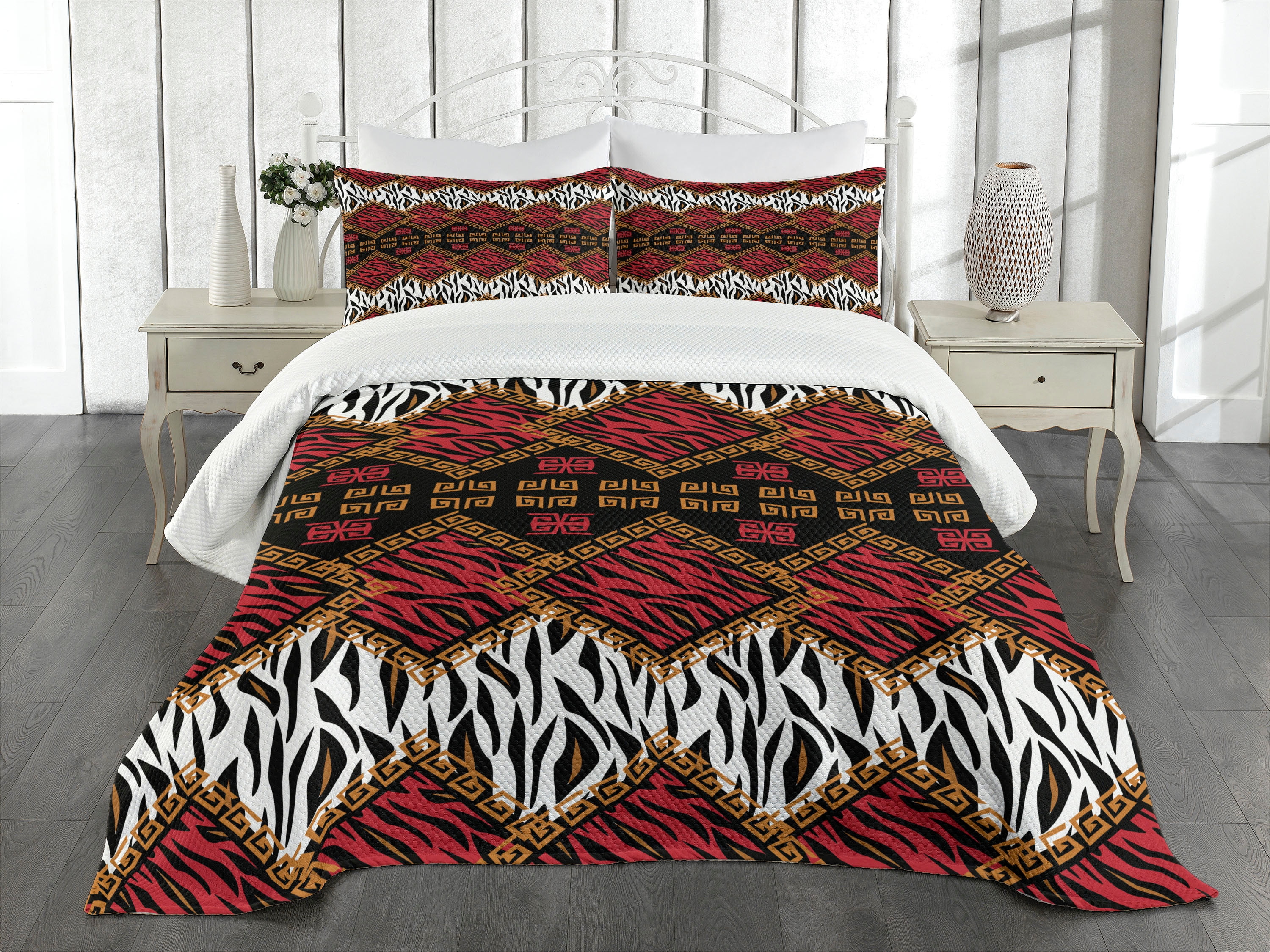 Ambesonne African Quilted Bedspread Set 3 Pcs, Wildlife Animal Skin ...