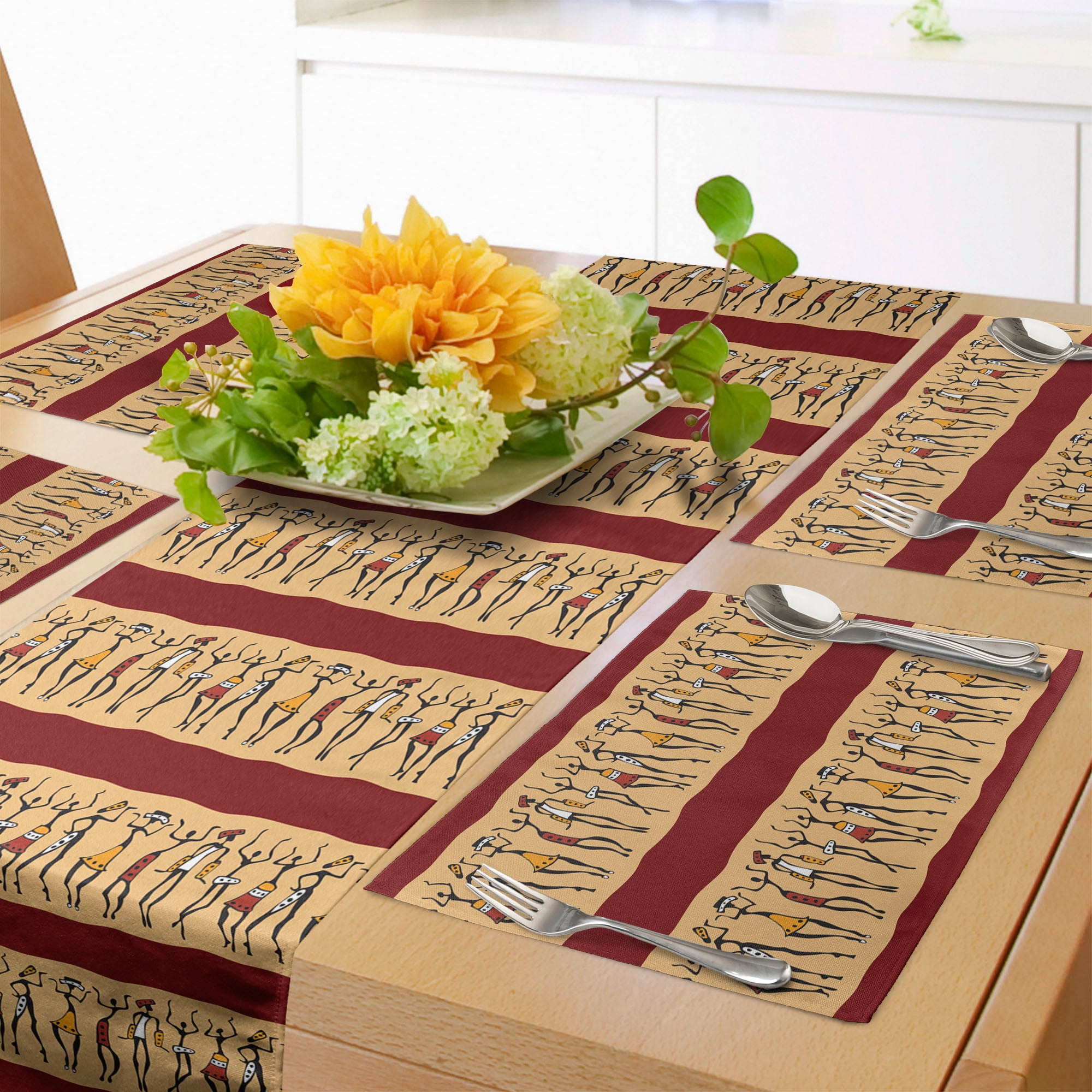 Ambesonne African Table Runner & Placemats, Native Culture, Placemat 4 ...