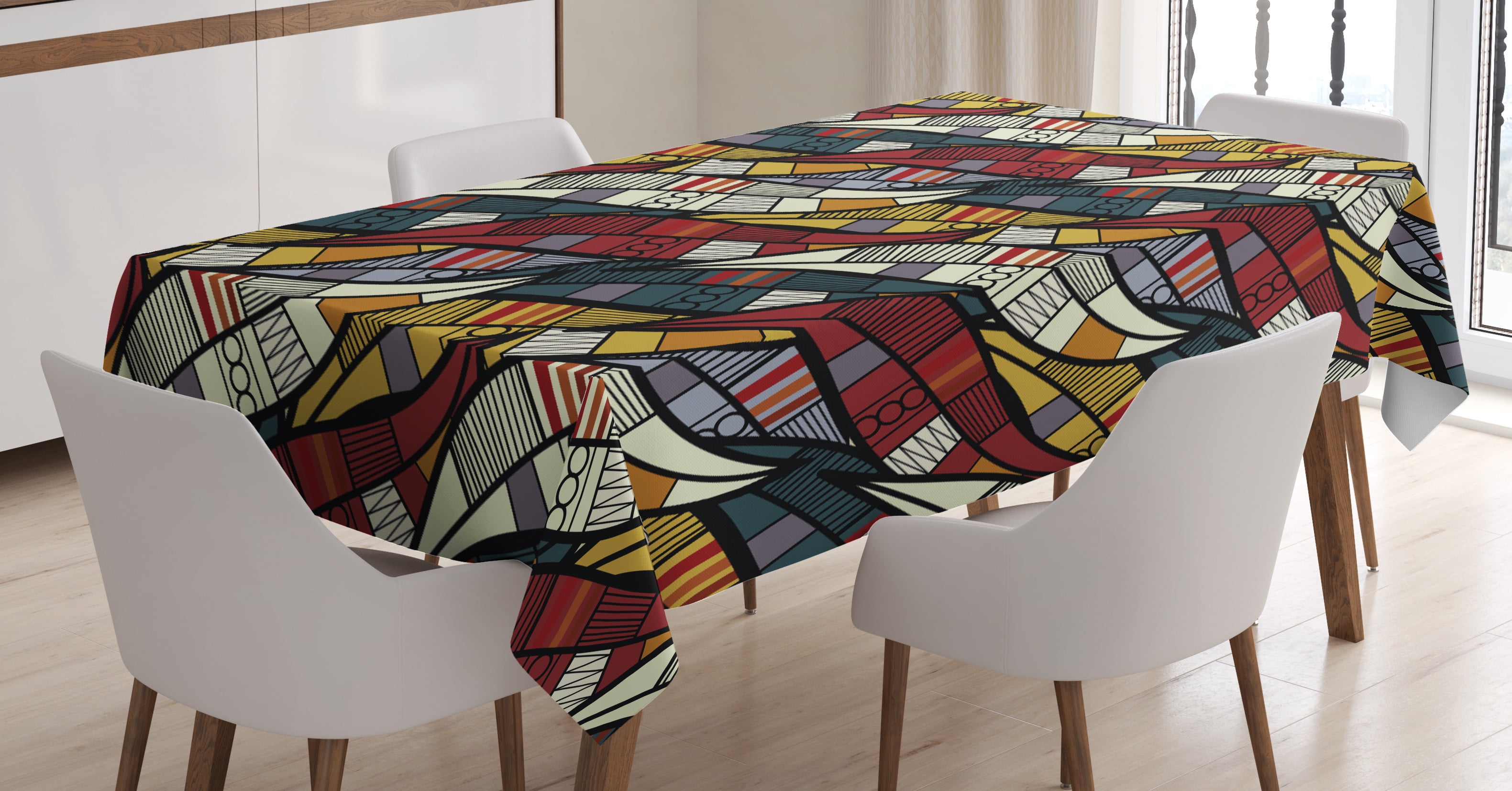 Ambesonne African Tablecloth Rectangular Table Cover, Circles Chevrons ...