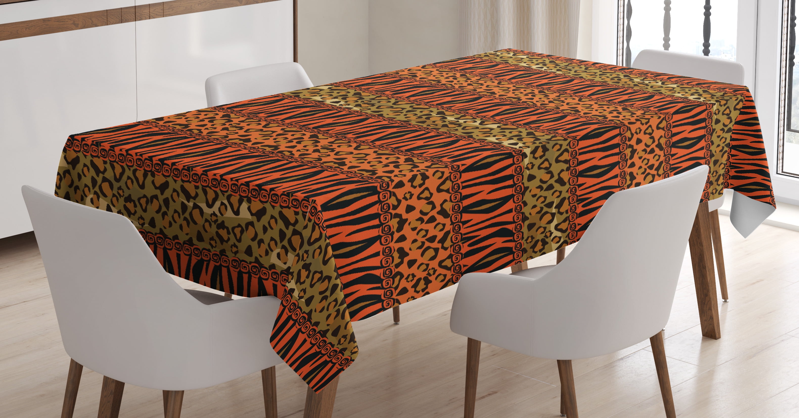 Ambesonne African Tablecloth Rectangular Table Cover, Leopard Cheetah ...