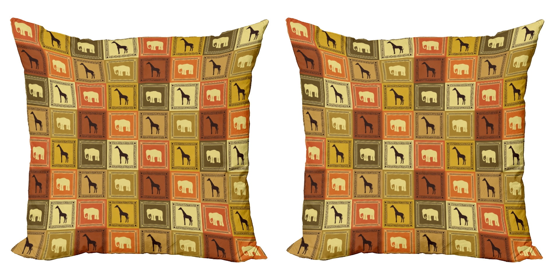 Ambesonne African Throw Pillow Cover 2 Pack, Savanna Animal Frames, 16 ...