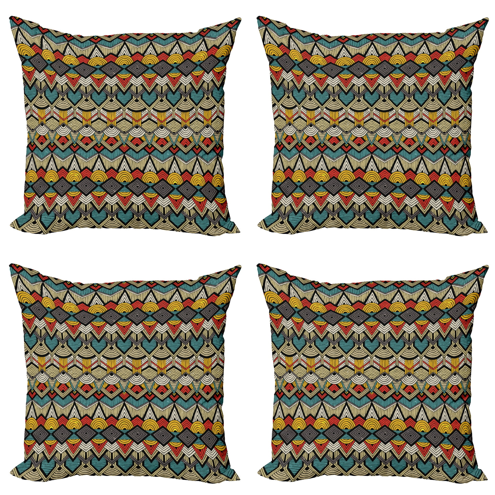Ambesonne African Throw Pillow Cover 4 Pack, Folk Art Sharp Motifs, 24 ...