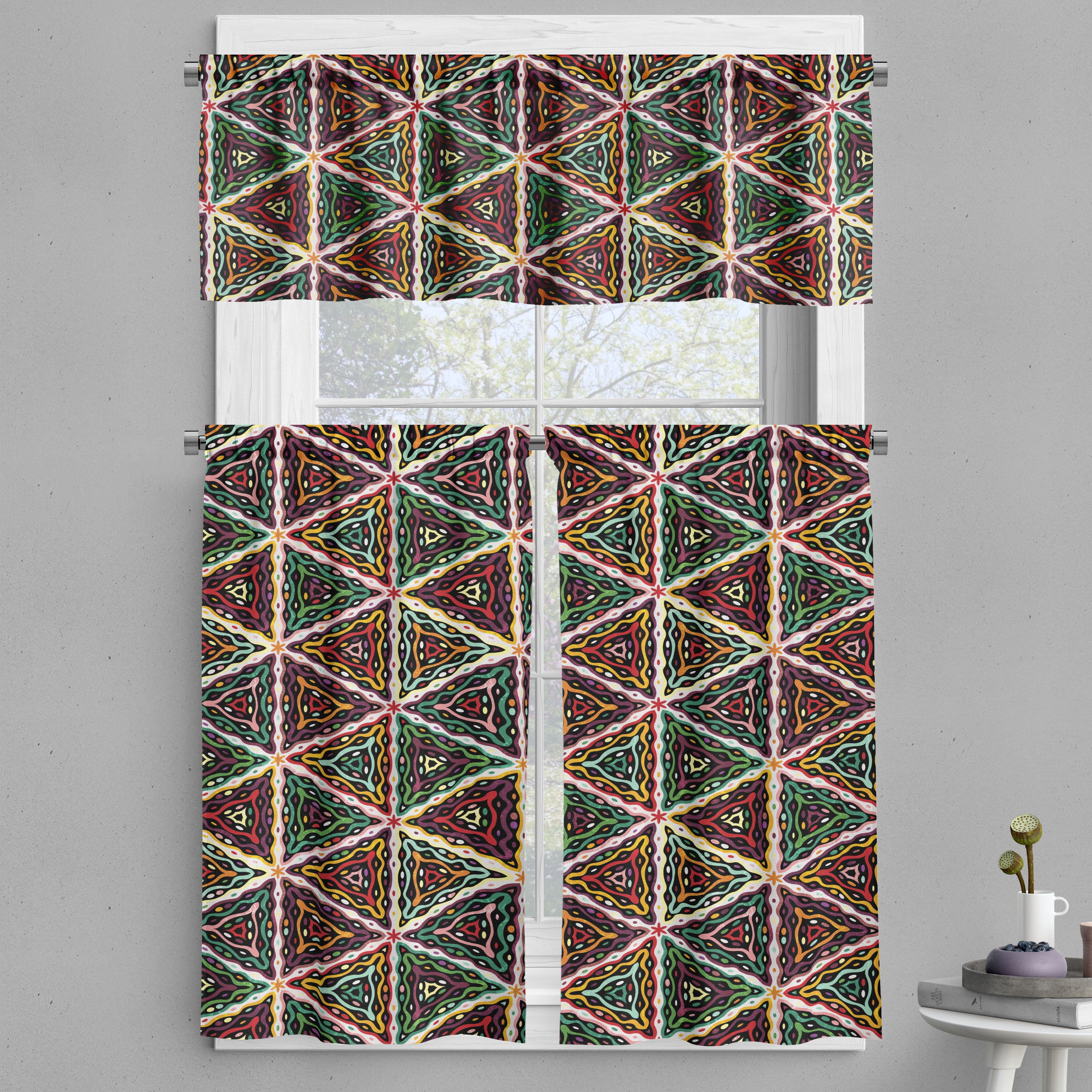Ambesonne African Valance & Curtain, Geometric Grunge Mosaic, 55"x36 ...