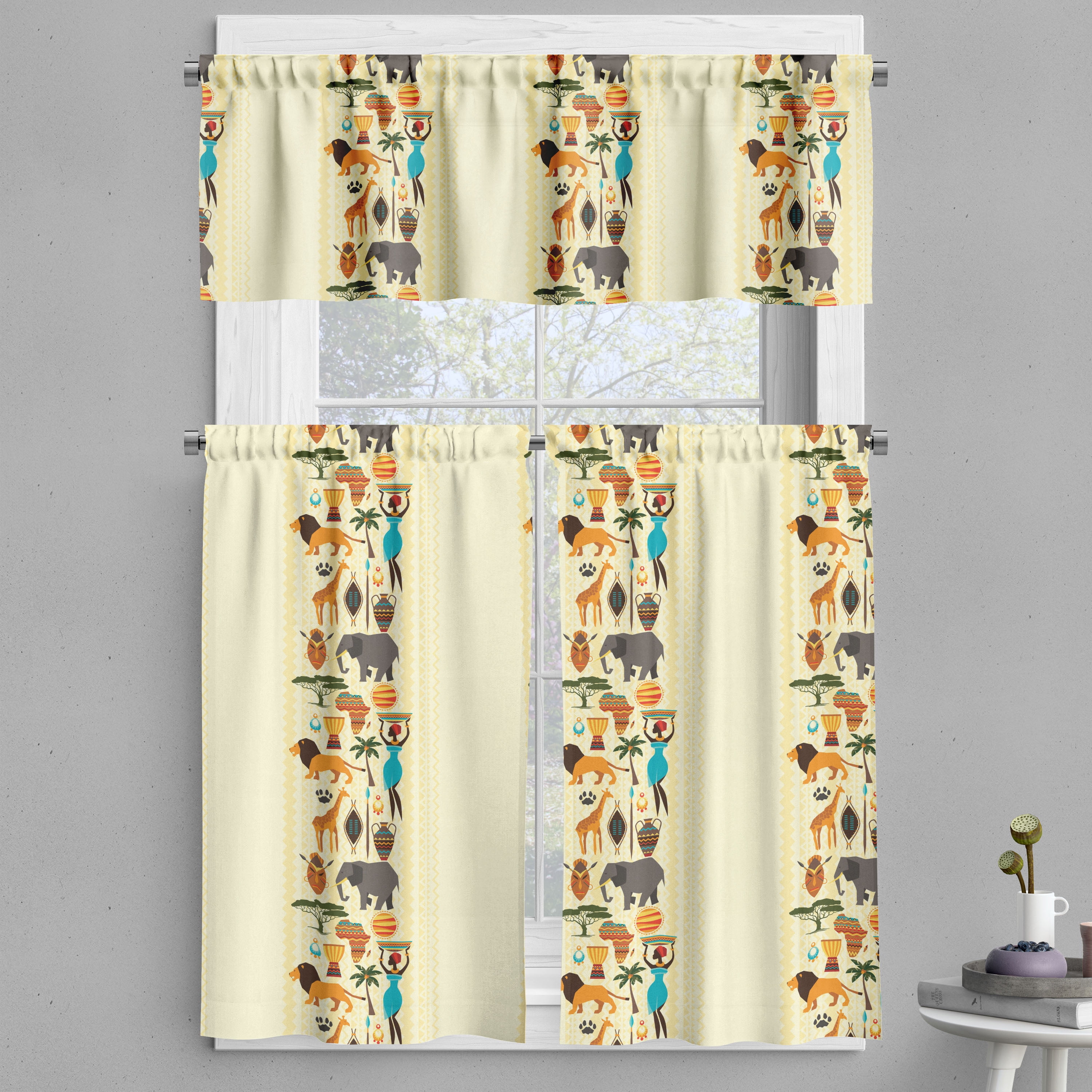 Ambesonne African Valance & Curtain, Historic Border, 55"x30 ...