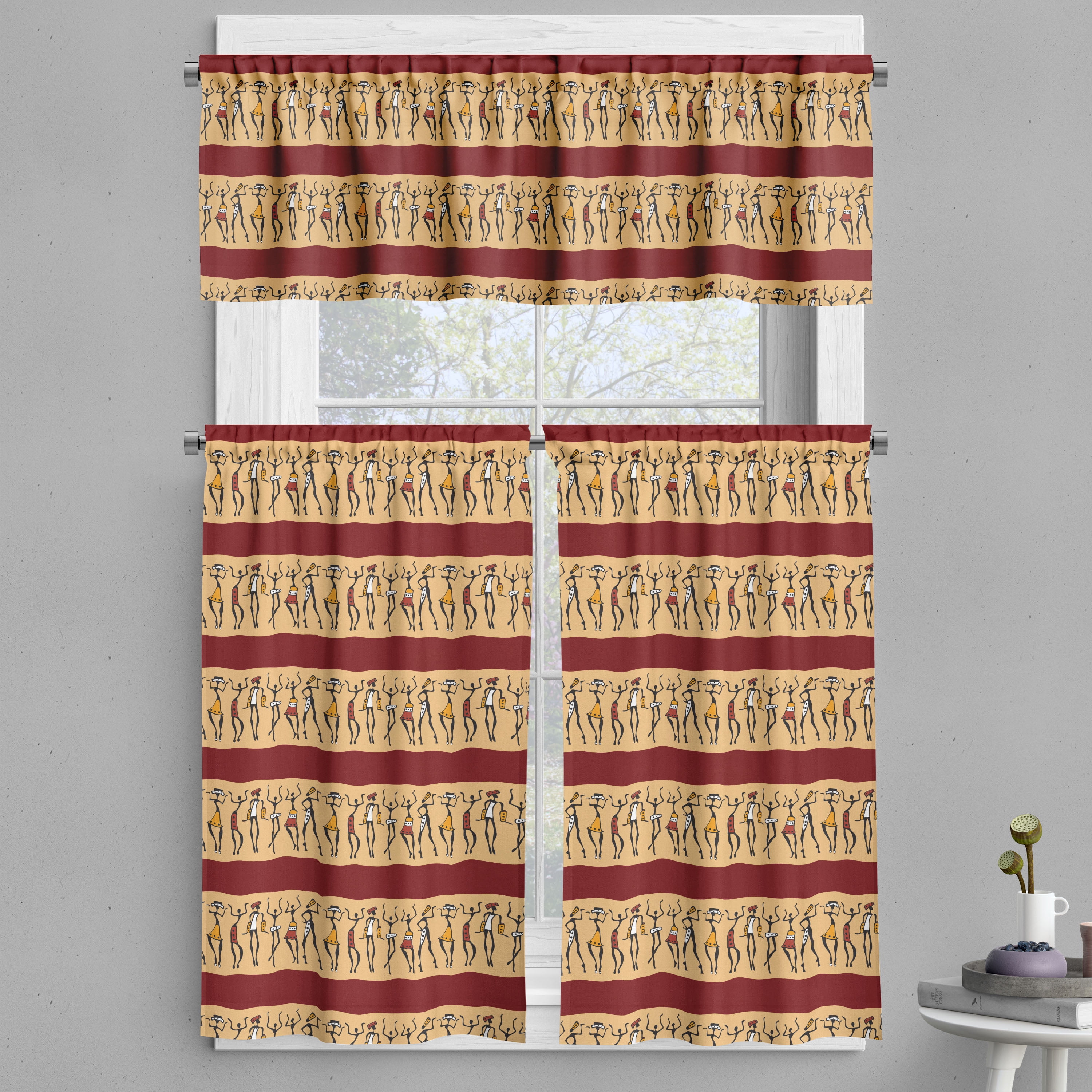 Ambesonne African Valance & Curtain, Native Culture, 55"x36", Ruby ...