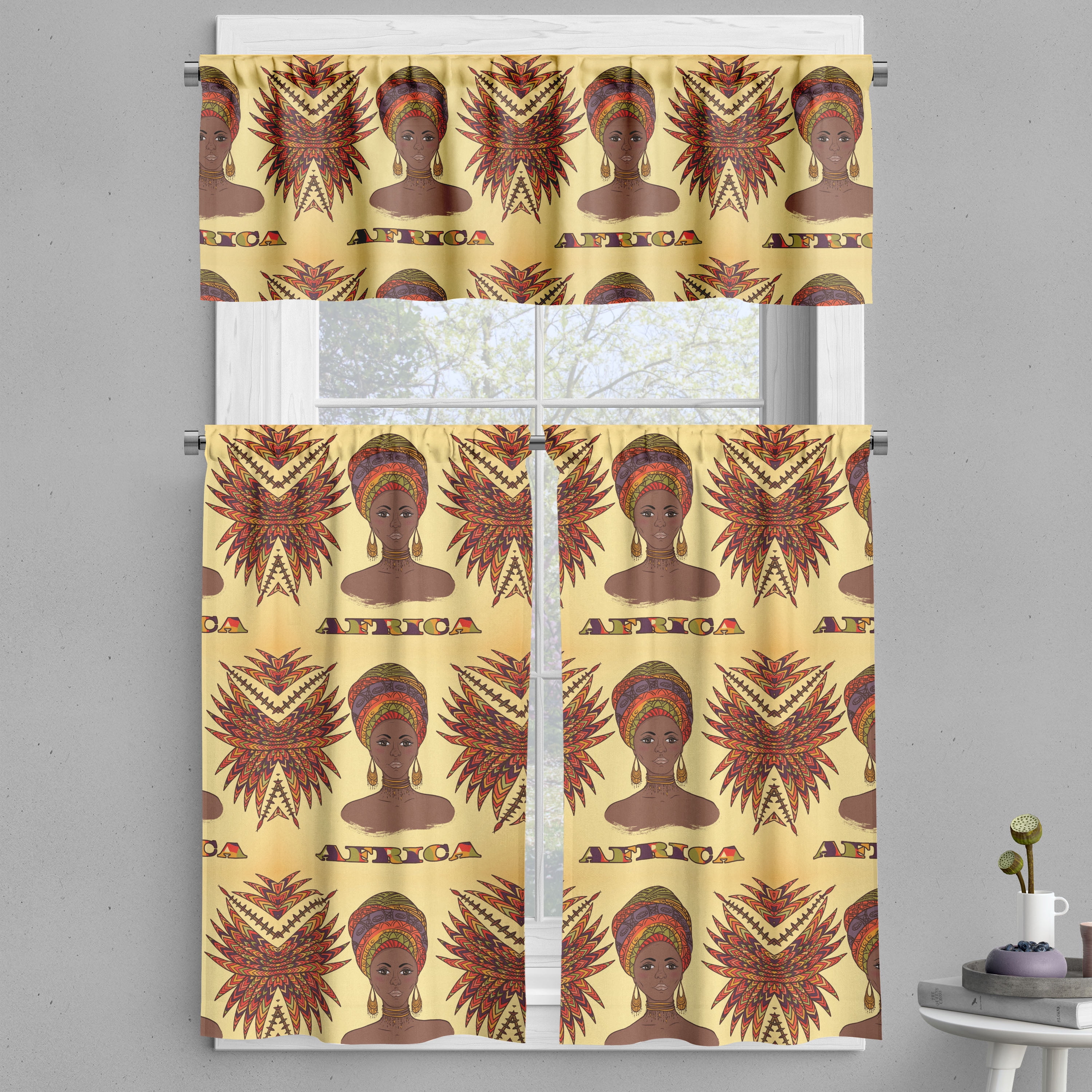 Ambesonne African Valance & Curtain, Turban Palms Cultural, 55"x24 ...