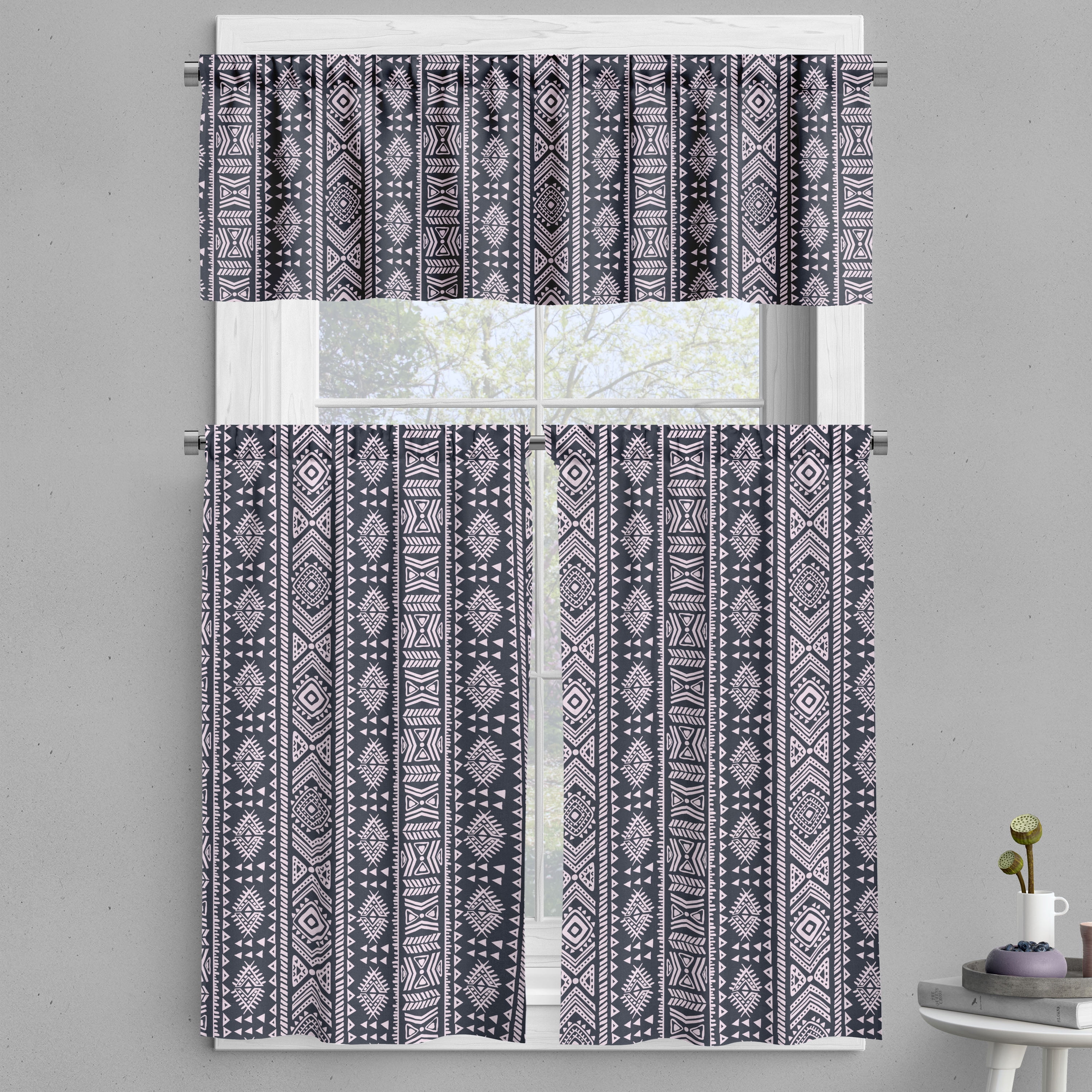 Ambesonne African Valance & Curtain, Vertical Art Borders, 55"x30 ...