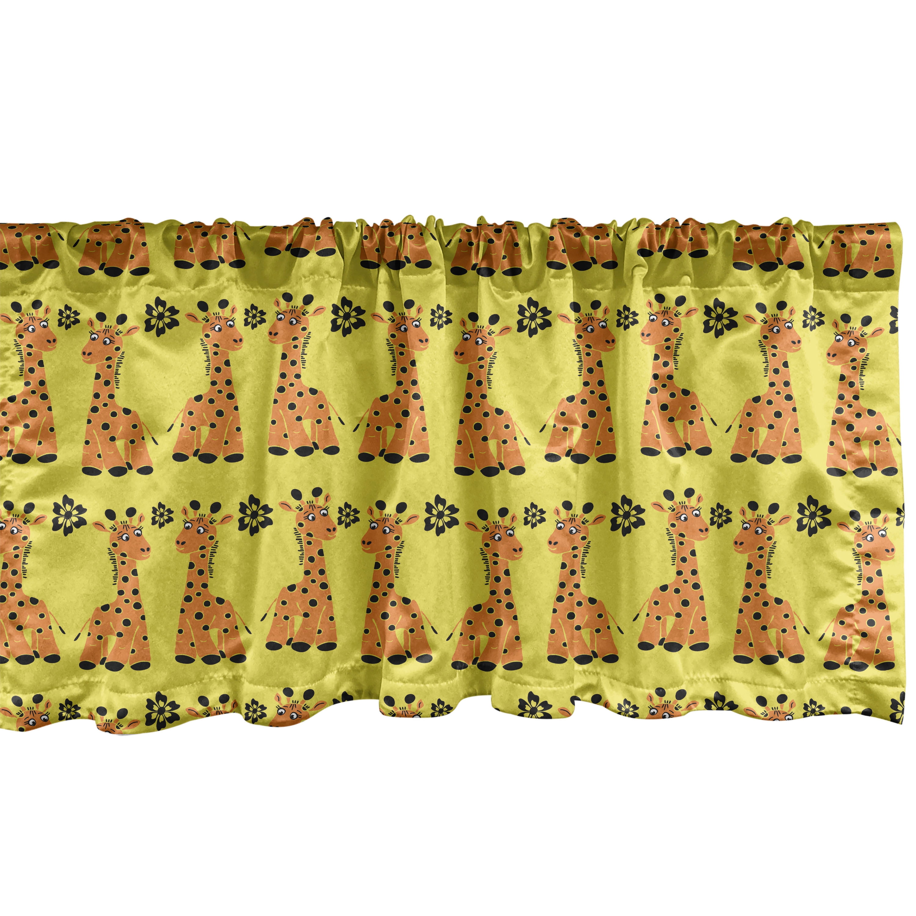 Ambesonne African Valance Pack of 2, Funny Giraffes Flowers Art, 42"X18 ...