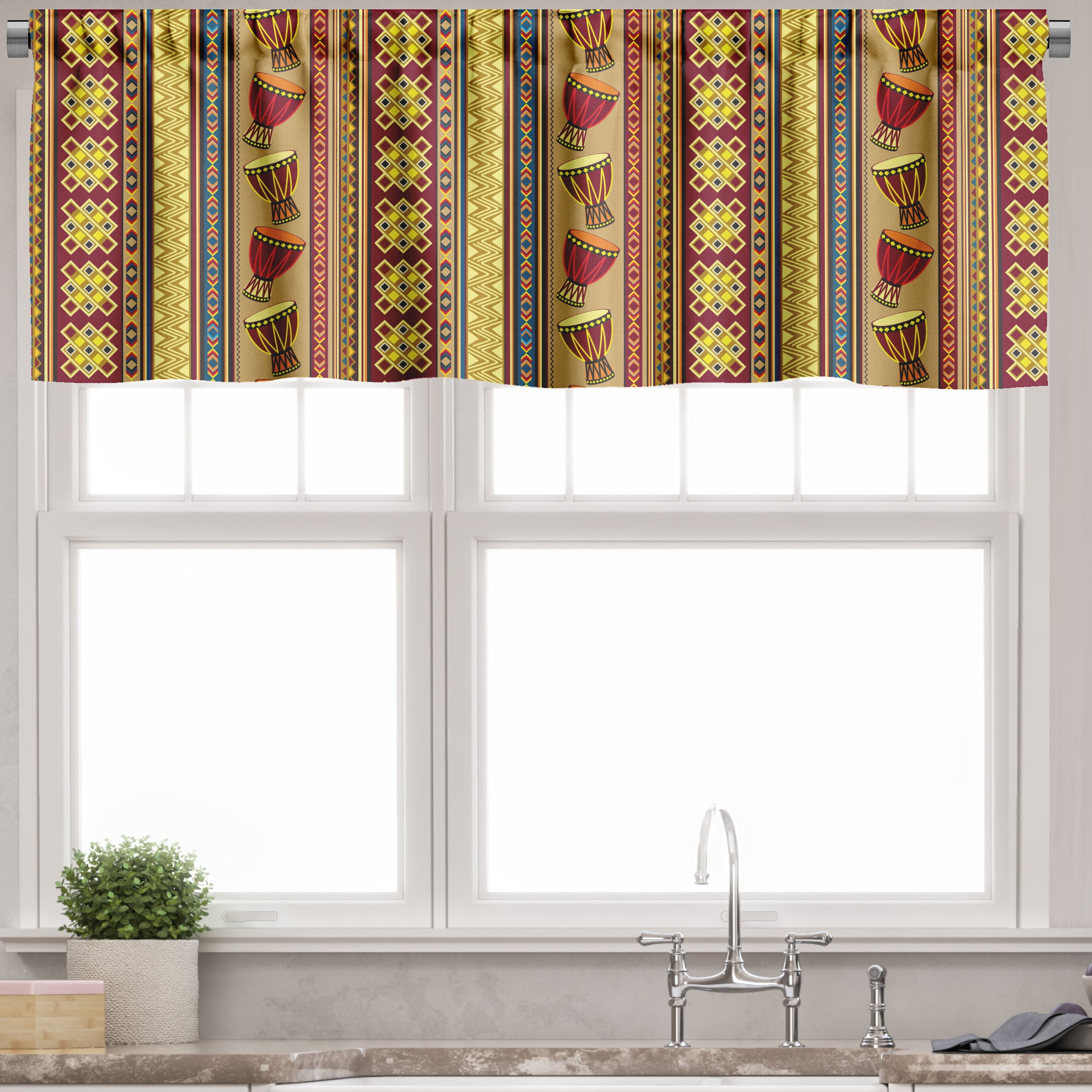 Ambesonne African Window Valance, Ethnic Musical Instrument, 54" X 12 ...