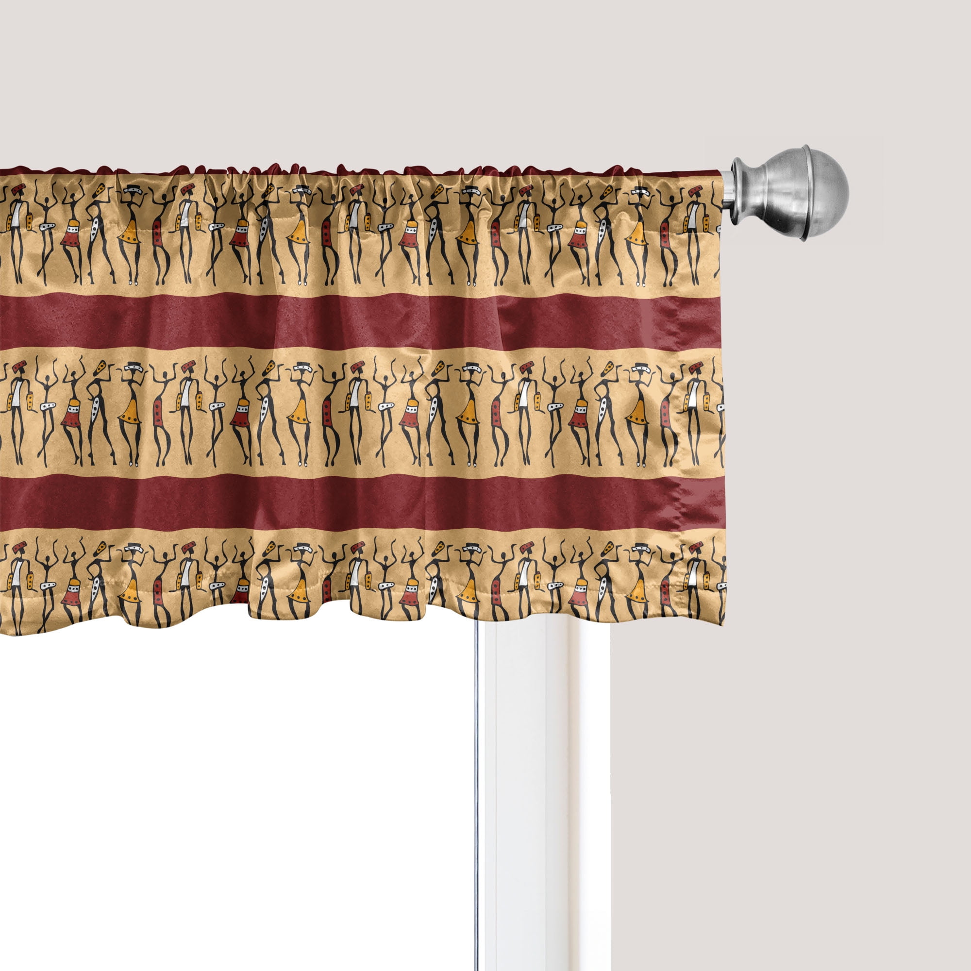 Ambesonne African Window Valance, Native Culture, 54" X 18", Ruby Peach ...
