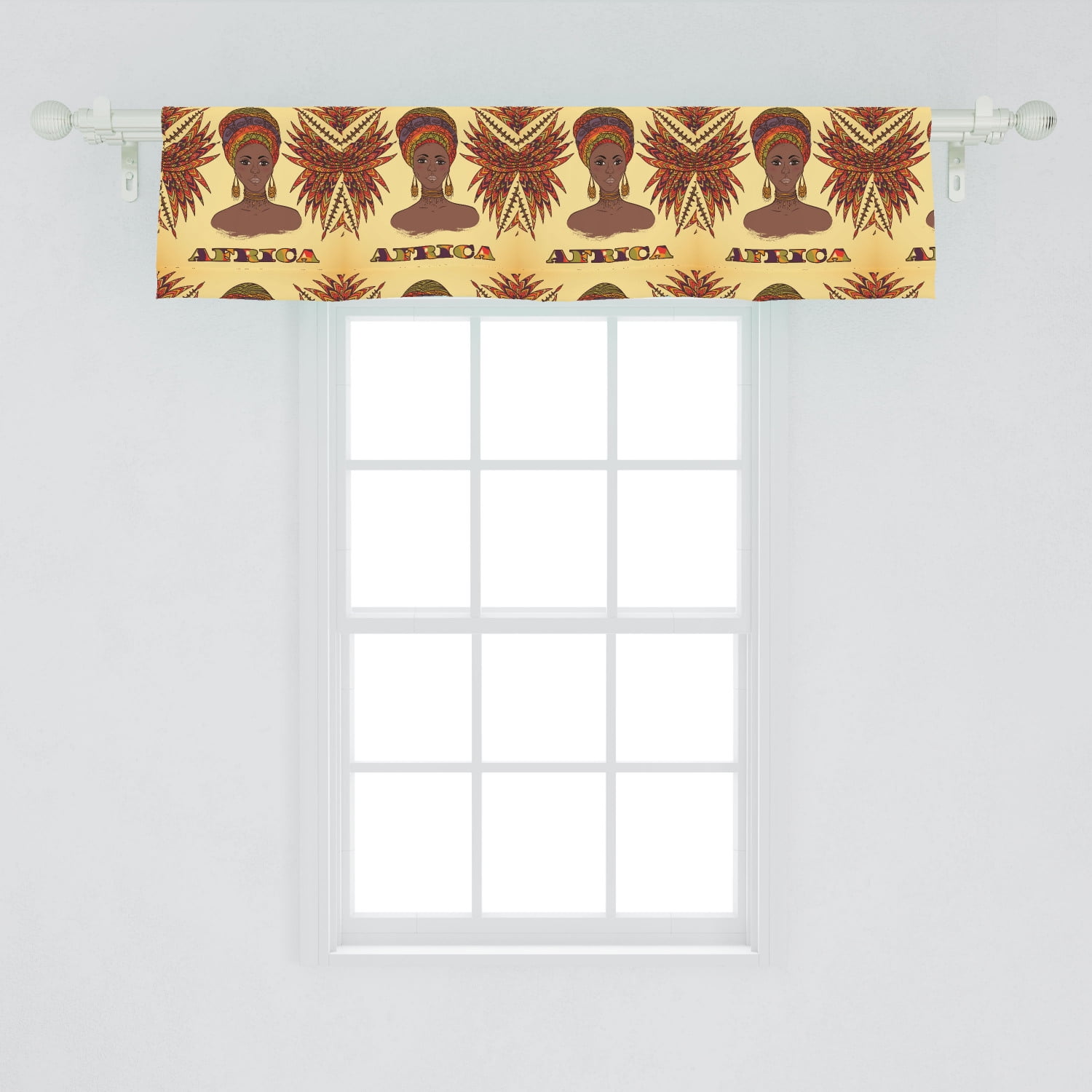 Ambesonne African Window Valance, Woman in Traditional Turban and Palms ...