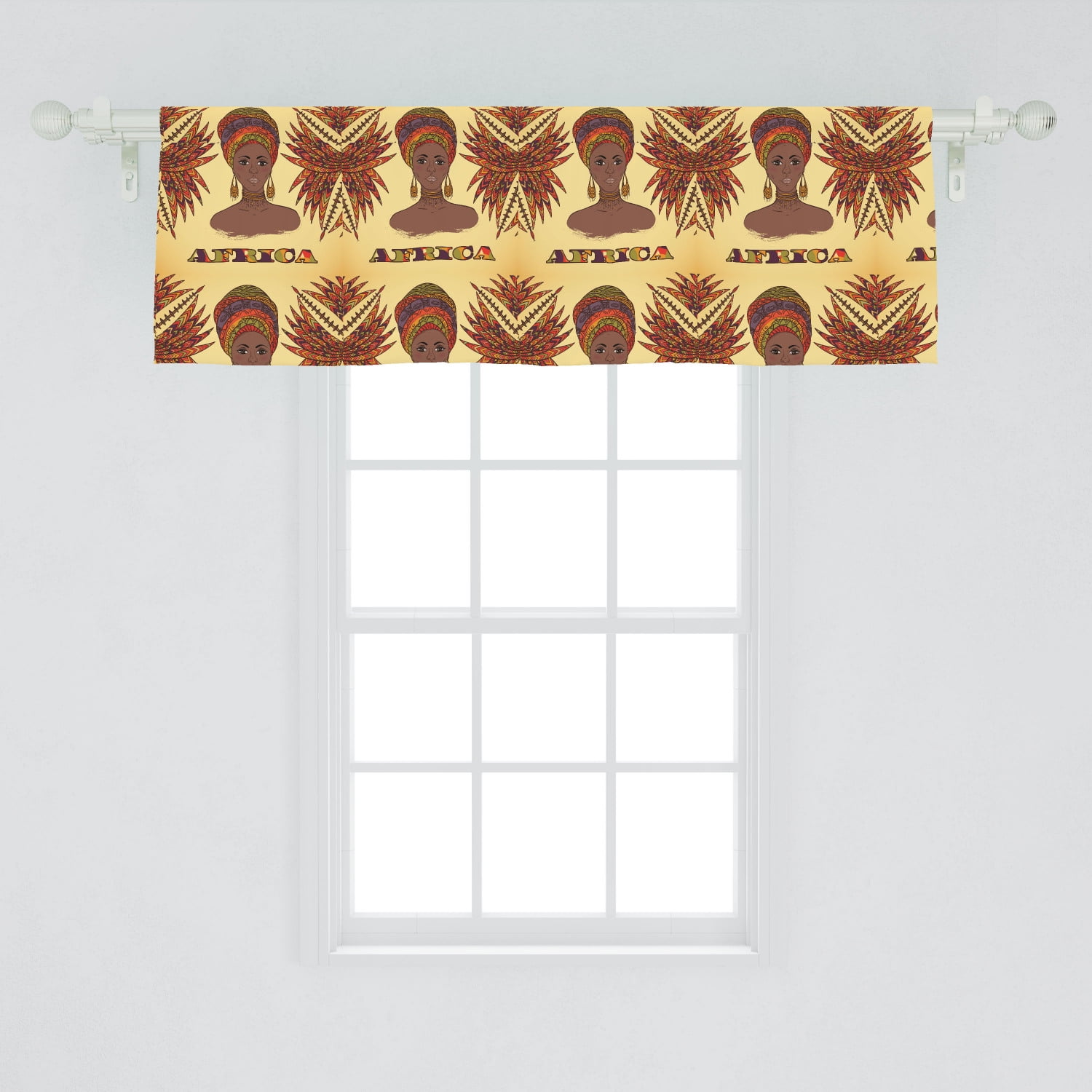 Ambesonne African Window Valance, Woman in Traditional Turban and Palms ...