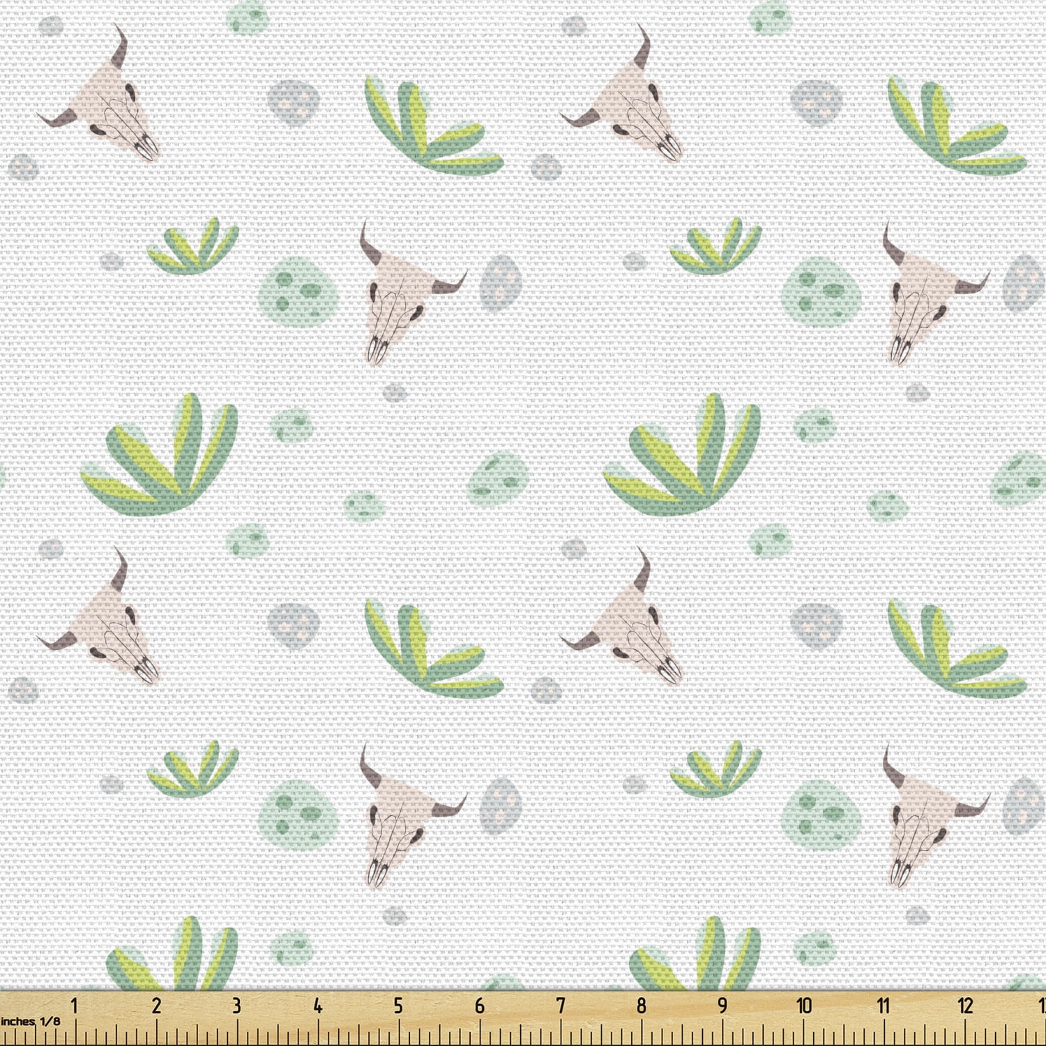 Ambesonne Agave Fabric by the Yard Upholstery, Cow Skull Heads Aloe ...