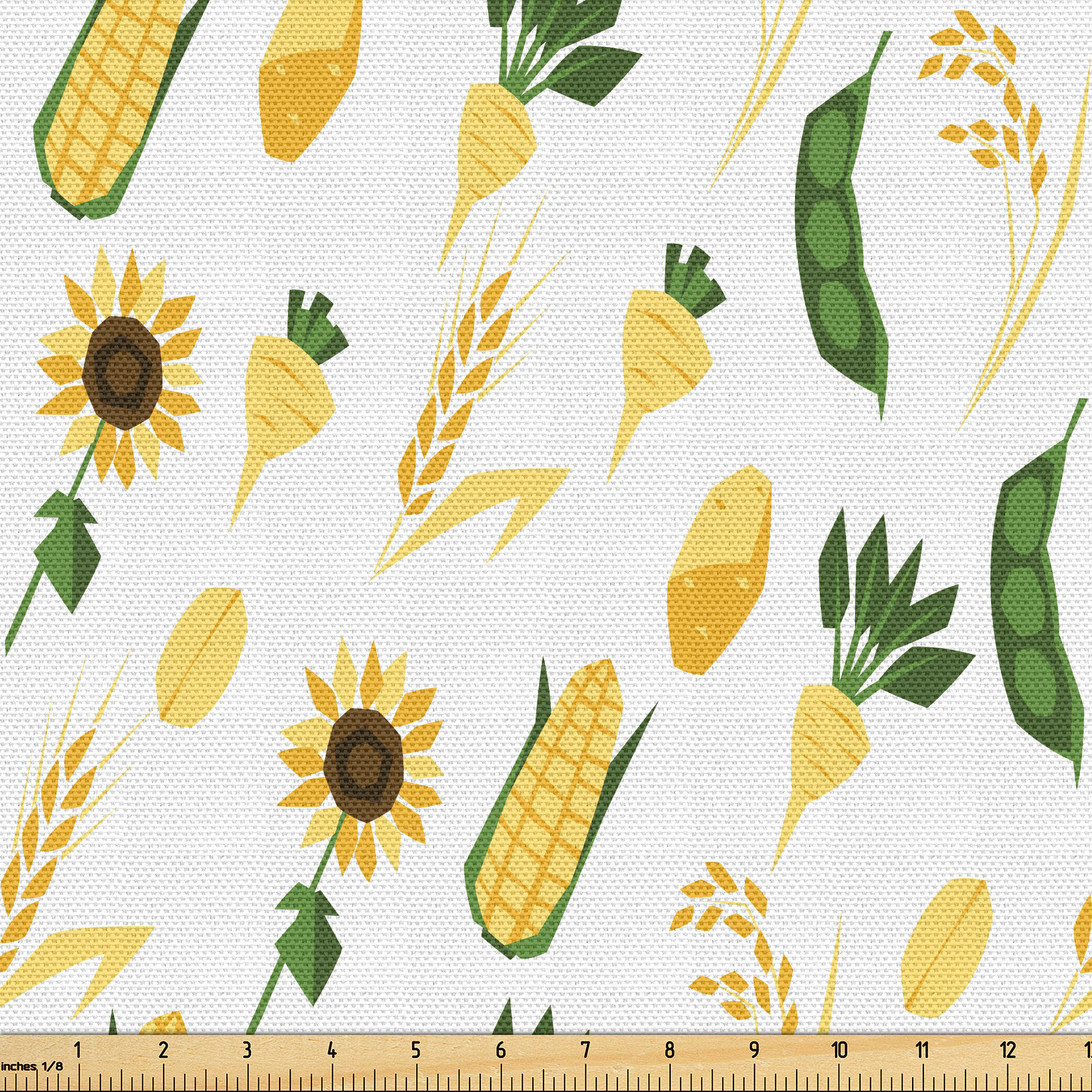 Ambesonne Agricultural Fabric by the Yard Upholstery, Beet Sunflower Corn, 10 Yards, Pale Orange ...