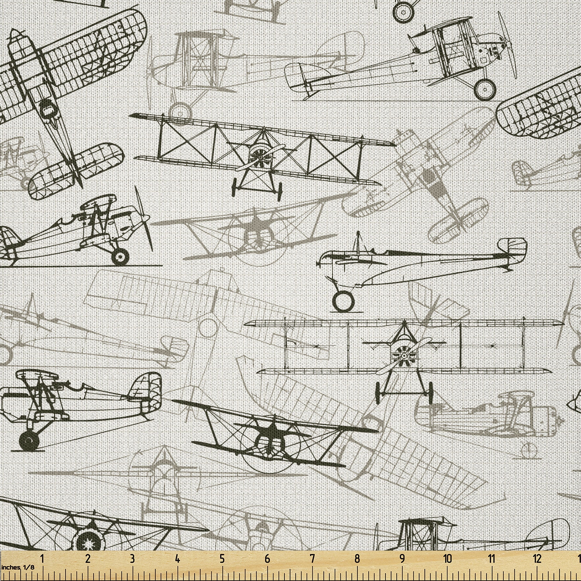 Ambesonne Airplane Fabric by the Yard Microfiber, Retro Planes, 2 Yards ...