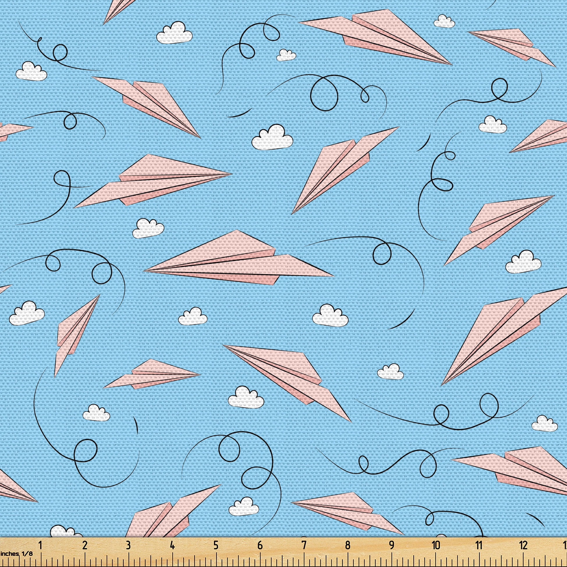 Ambesonne Airplane Fabric by the Yard Upholstery, Clouds Flying Paper ...