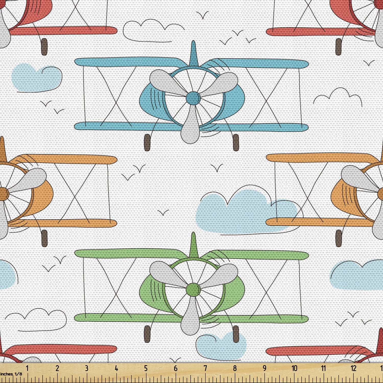 Ambesonne Airplane Fabric by the Yard Upholstery, Colorful Biplanes, 1 ...