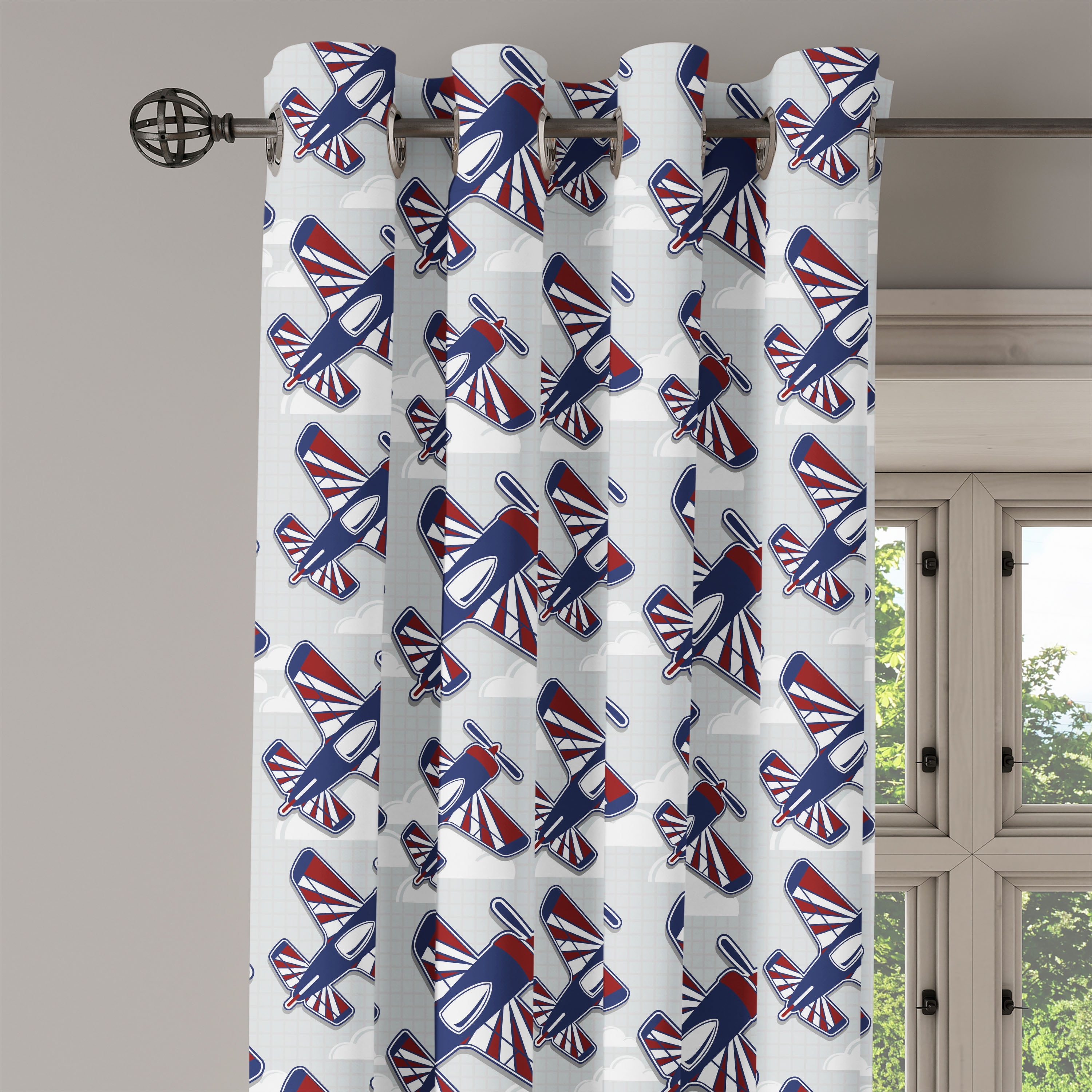 Ambesonne Airplane Grommet Curtain Single Panel, Airships Above Clouds ...