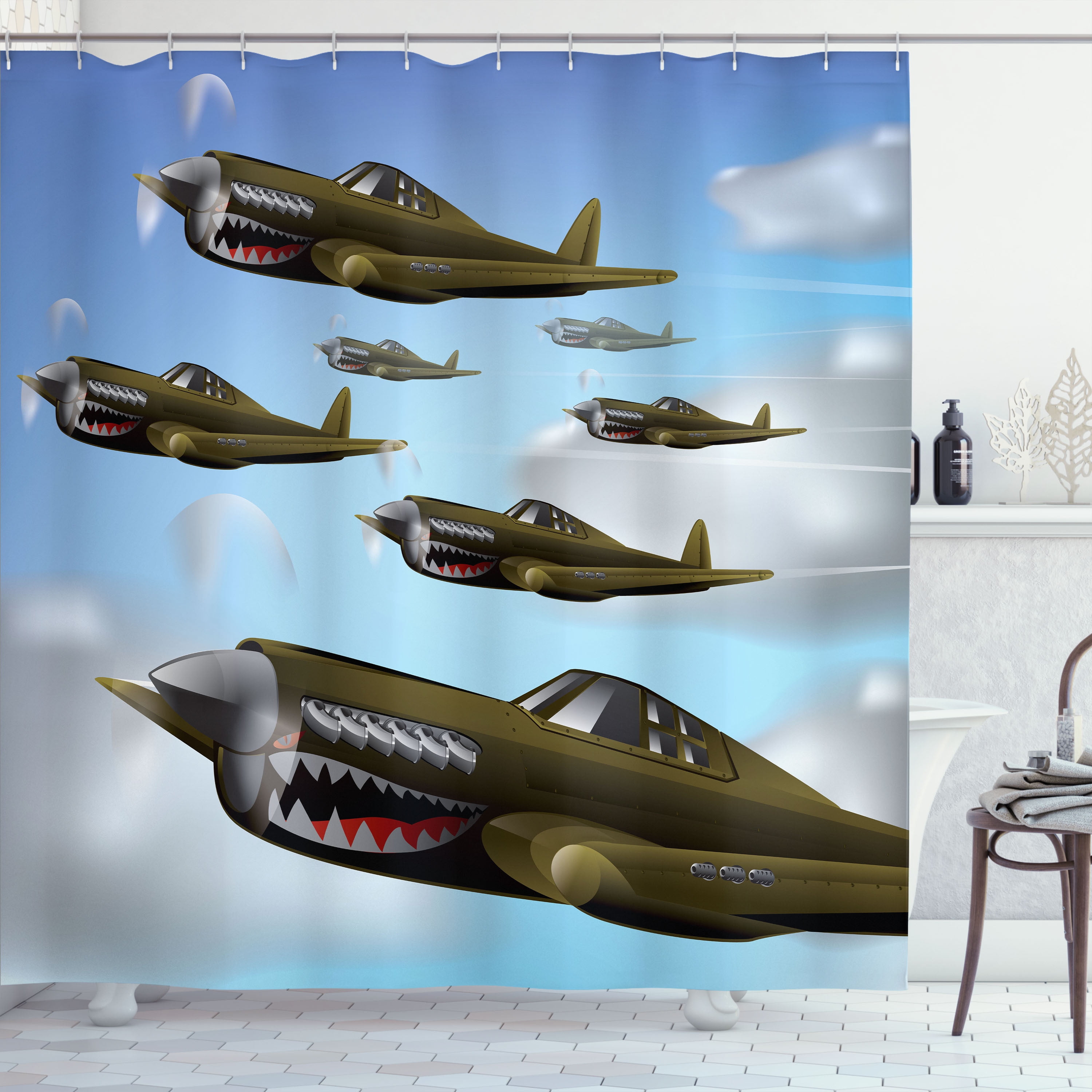 Ambesonne Airplane Shower Curtain, Aircrafts up in Air, 69"Wx84"L, Blue ...
