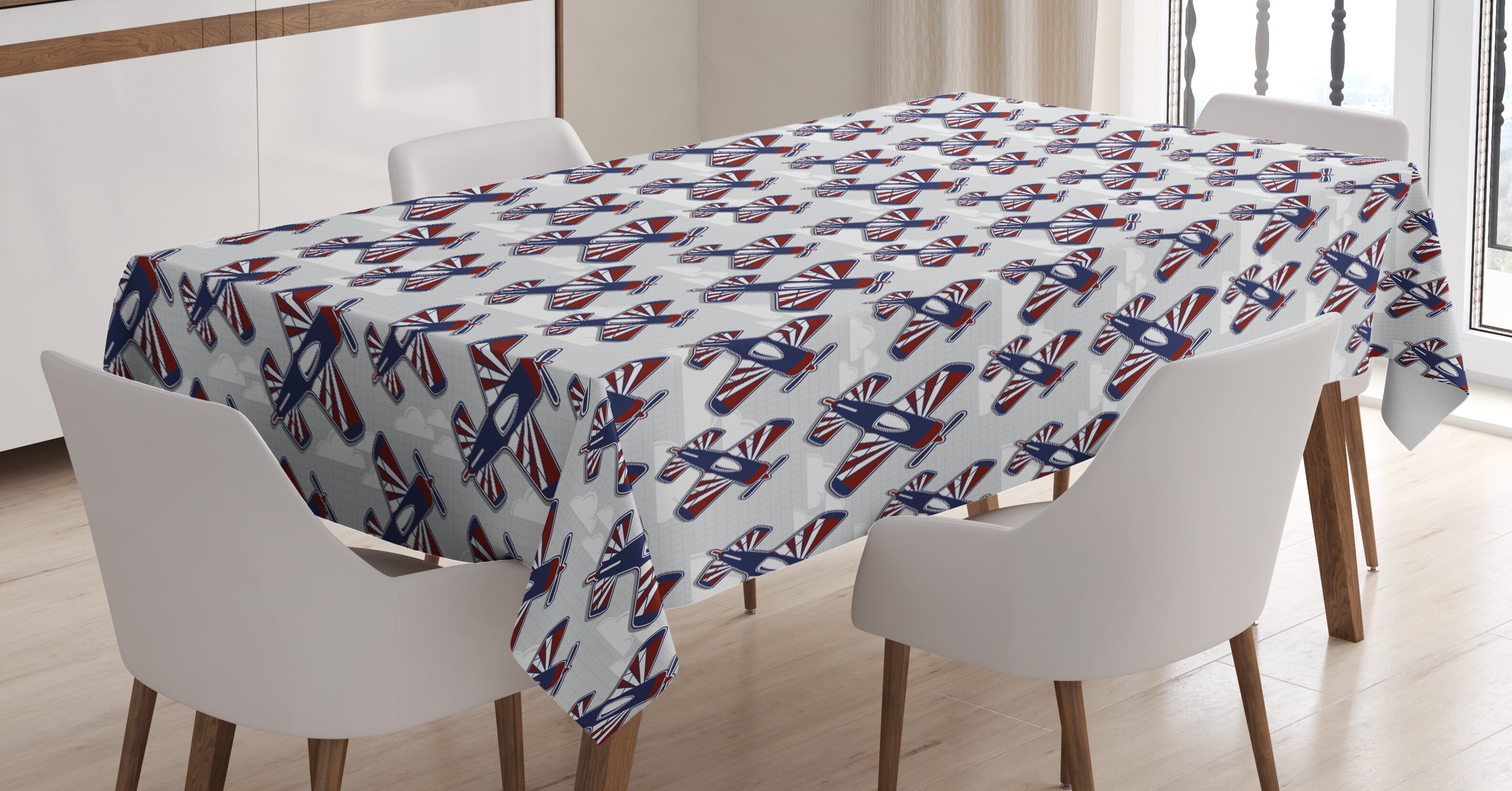 Ambesonne Airplane Tablecloth Rectangular Table Cover, Airships Above ...