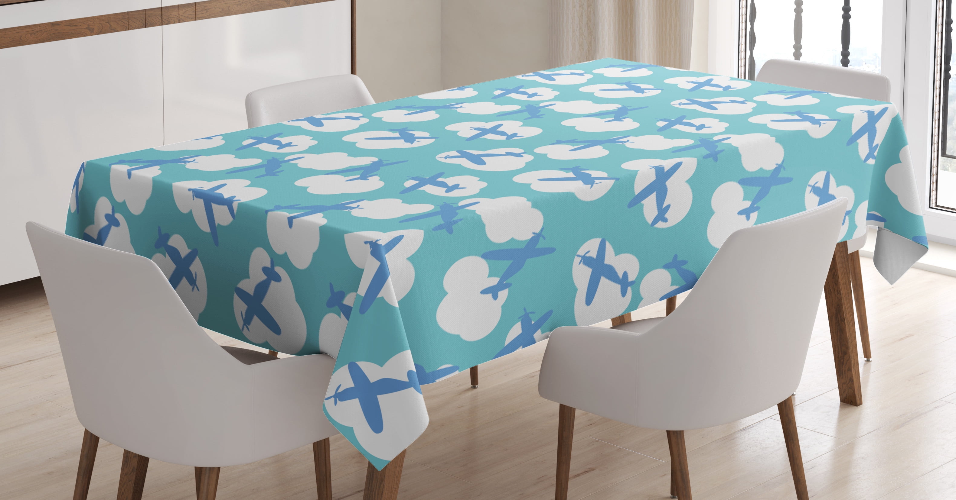 Ambesonne Airplane Tablecloth Rectangular Table Cover, Boy Playroom, 52 ...