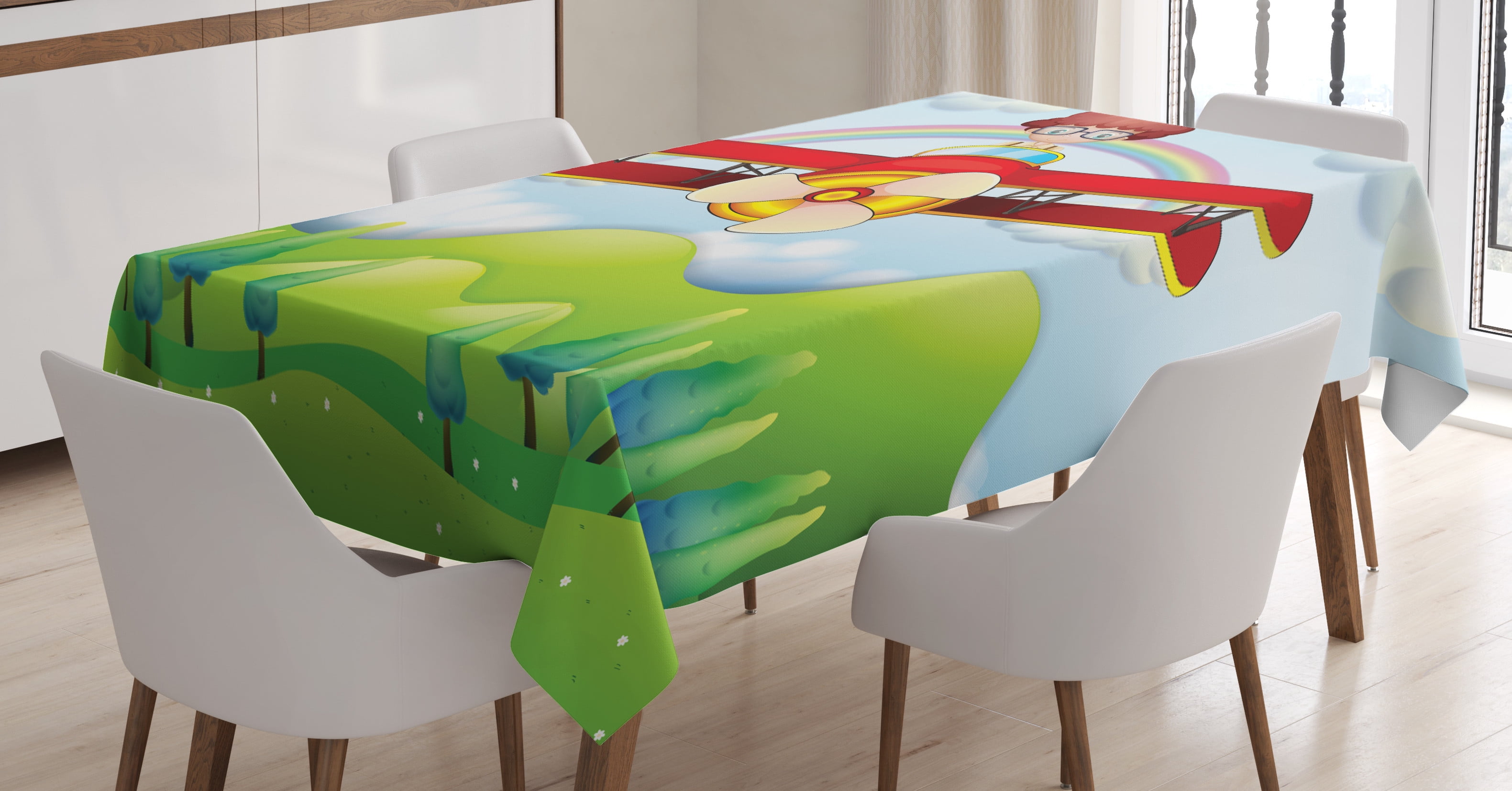 Ambesonne Airplane Tablecloth Rectangular Table Cover, Boy in Sky Sunny ...