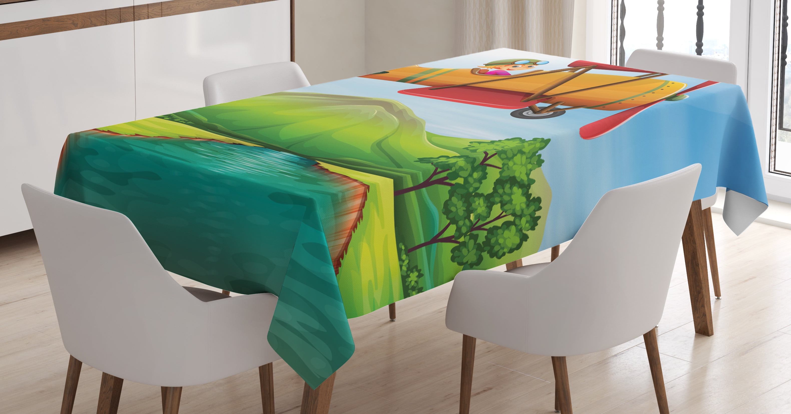 Ambesonne Airplane Tablecloth Rectangular Table Cover, on a Biplane ...