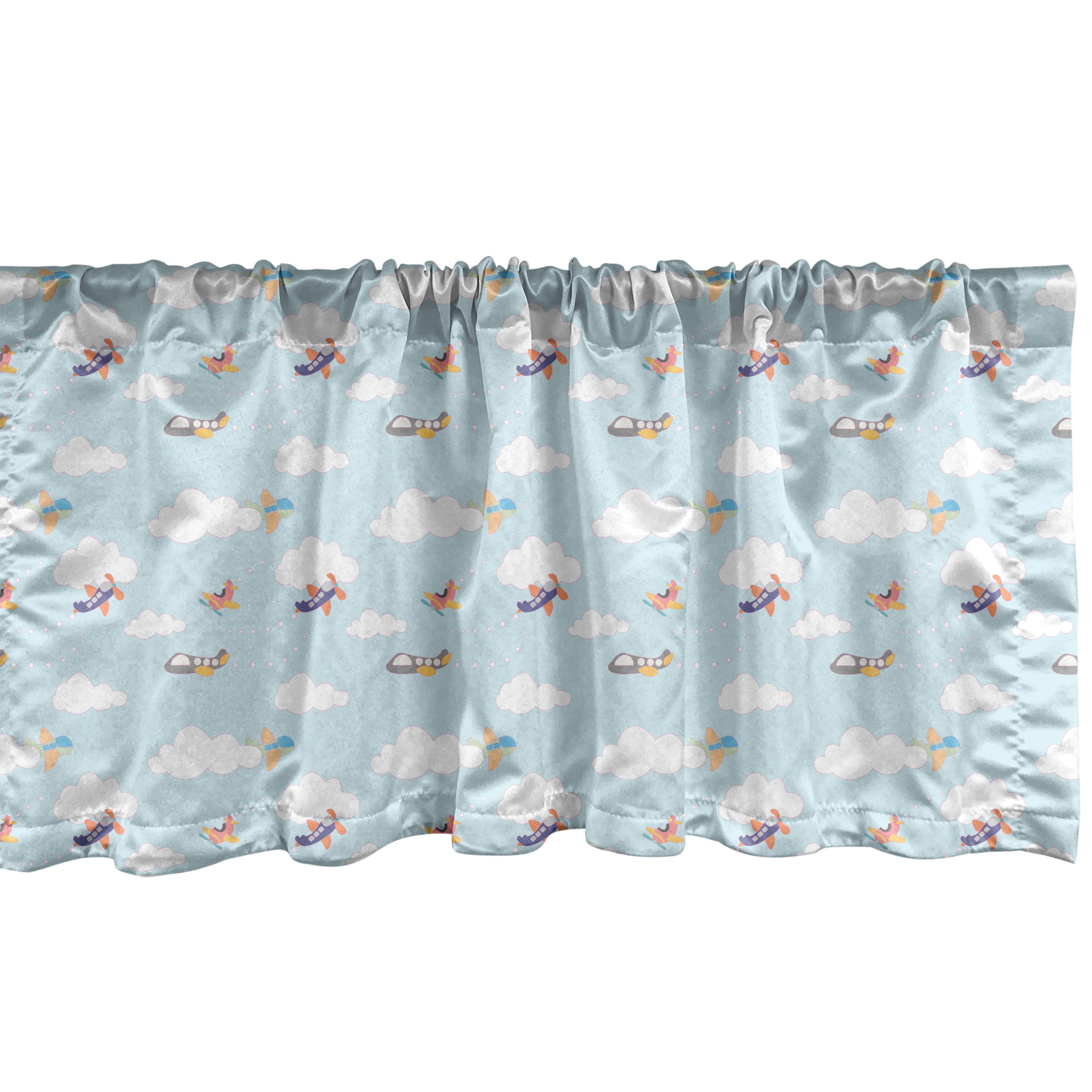 Ambesonne Airplane Window Valance, Clouds and Planes Cartoon, 42" x 12 ...