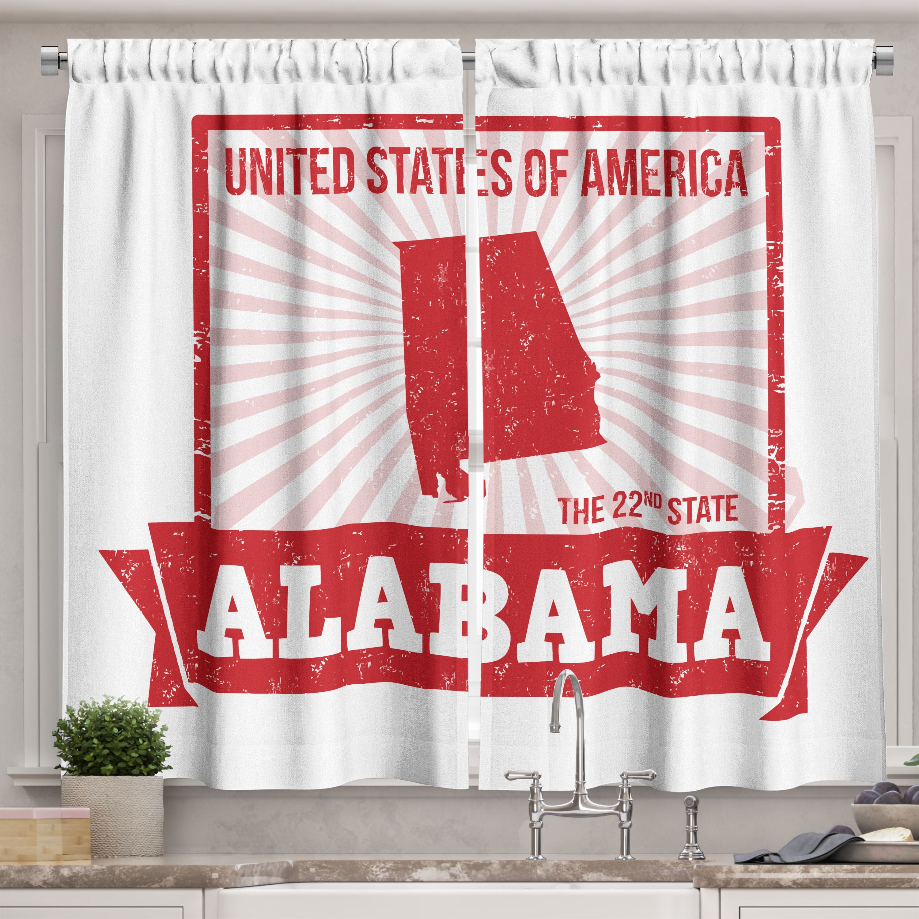 Ambesonne Alabama Kitchen Curtains, Grungy Theme State Map, 55"x39 ...