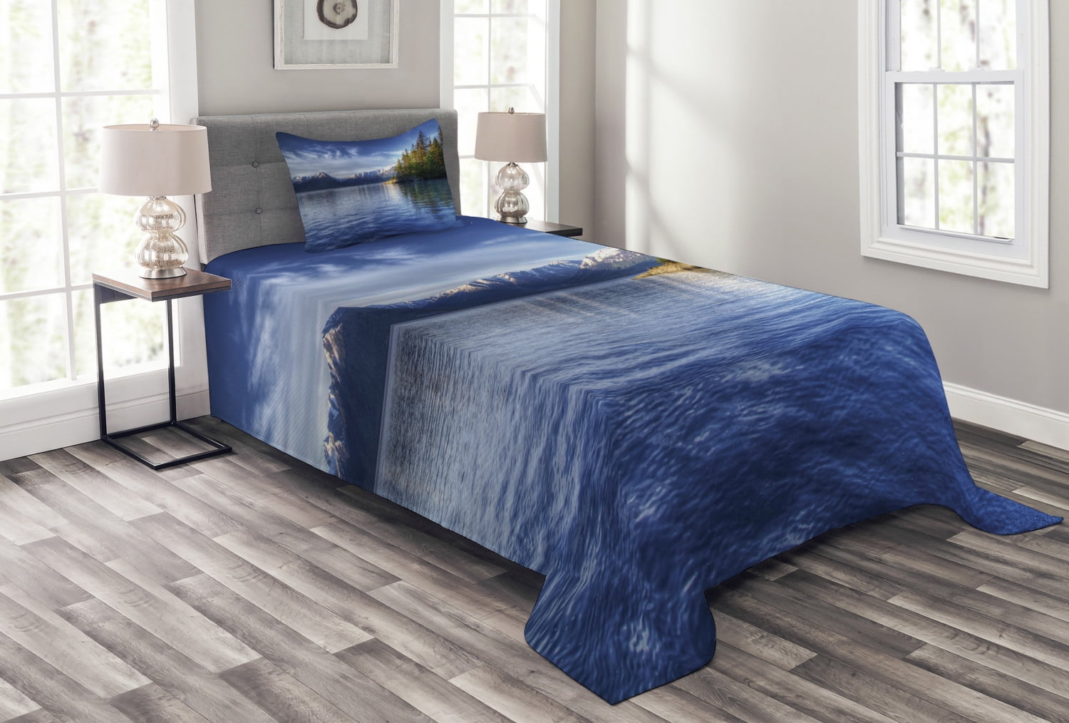 Ambesonne Alaska Quilted Bedspread Set 2 Pcs, Turnagain Arm Lakeside ...