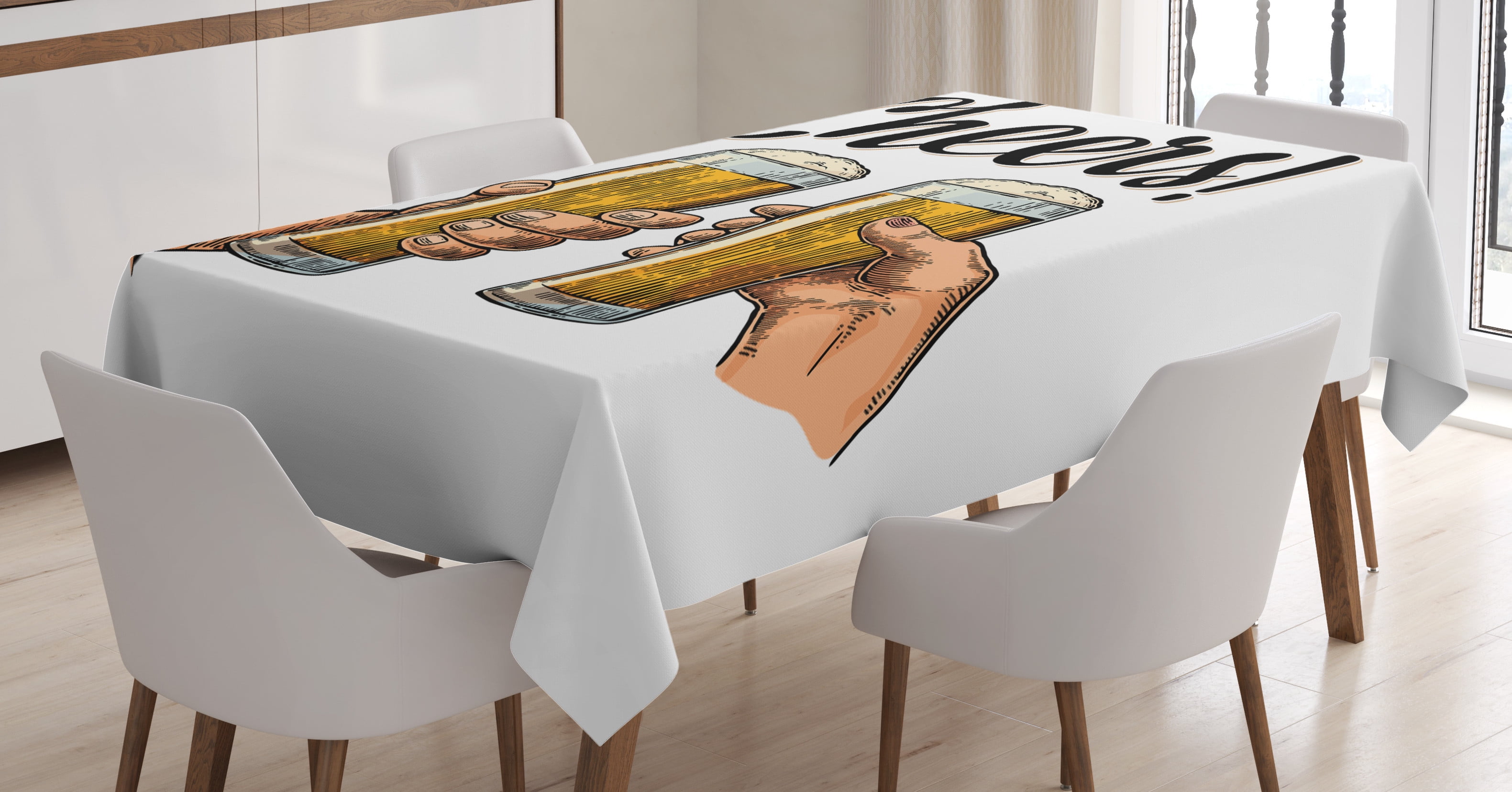 Ambesonne Alcohol Tablecloth Rectangular Table Cover, 2 Hands Beer ...