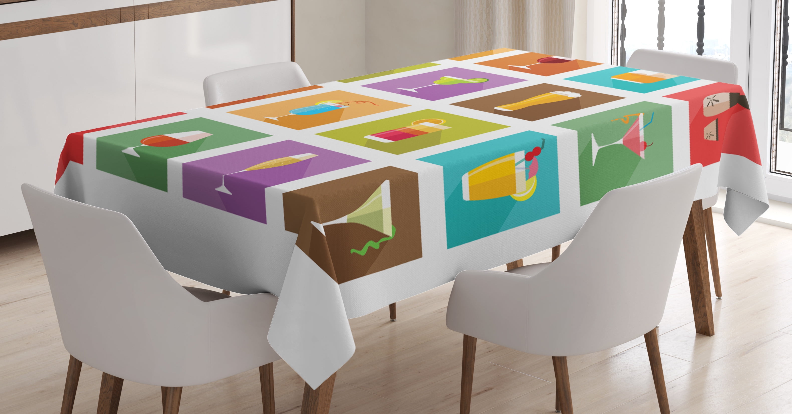Ambesonne Alcohol Tablecloth Rectangular Table Cover, Graphic Square ...