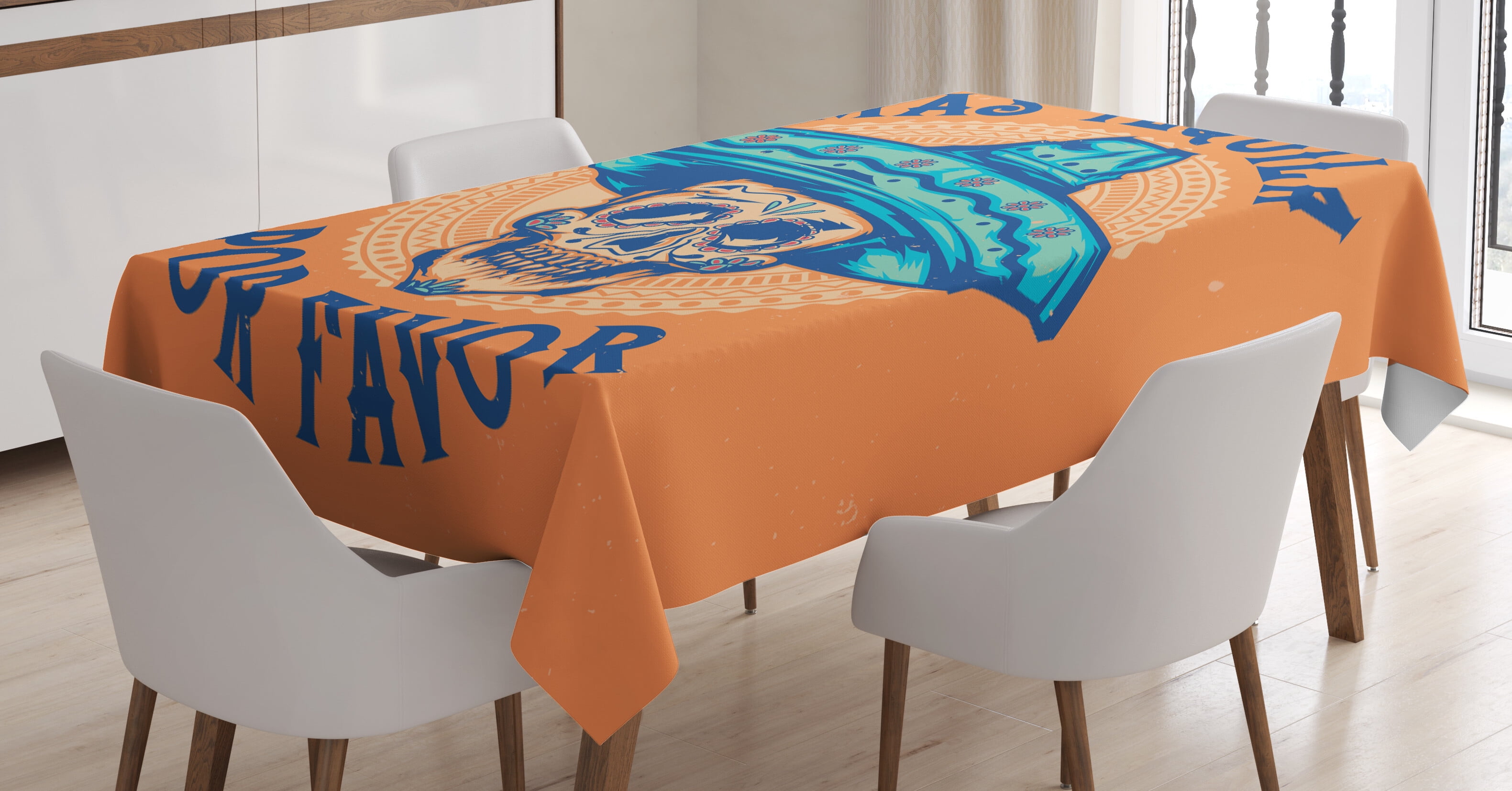 Ambesonne Alcohol Tablecloth Rectangular Table Cover, Skull Sombrero ...